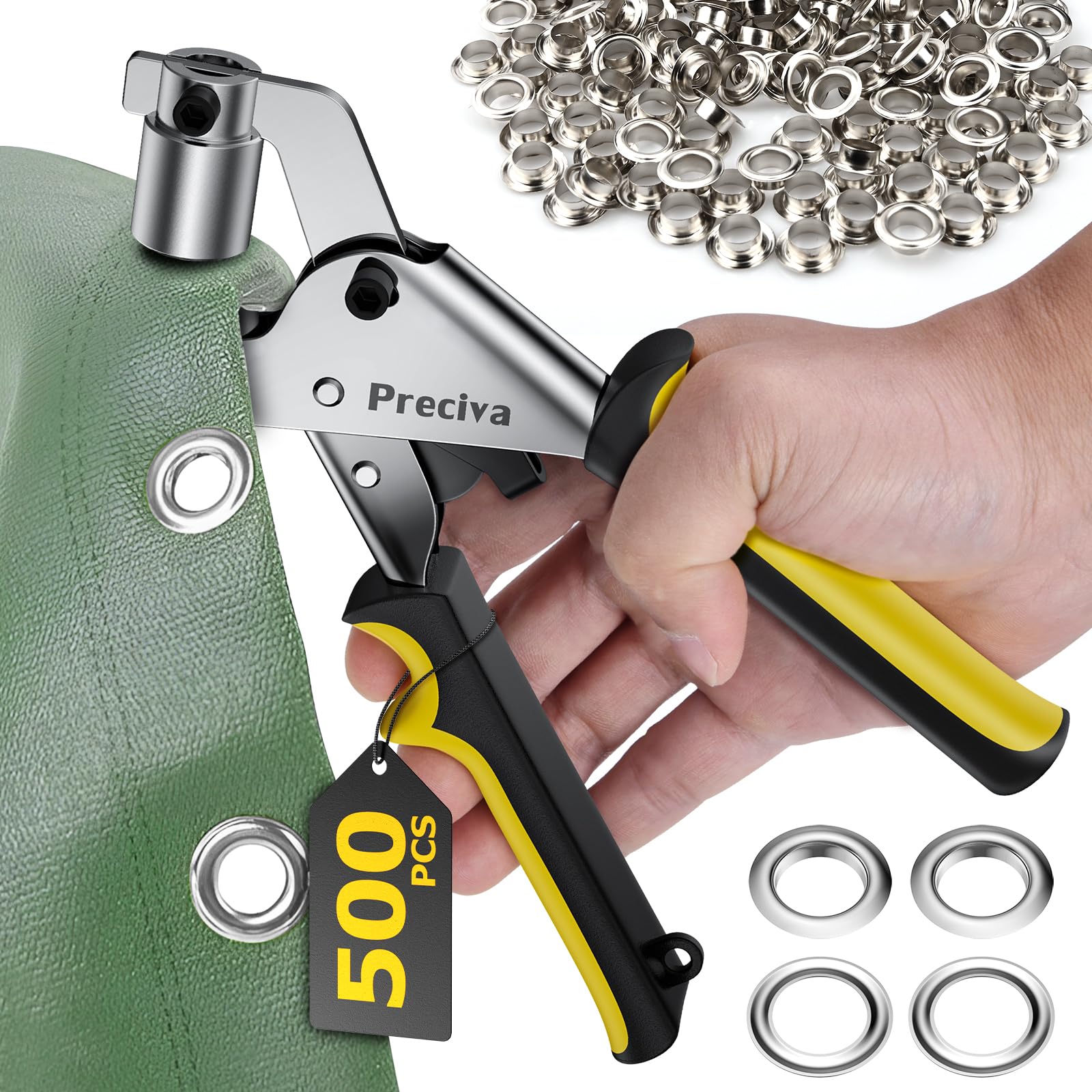 Preciva Grommet Tool Kit of 3/8 Inch, Portable Handheld Hole Punch ...