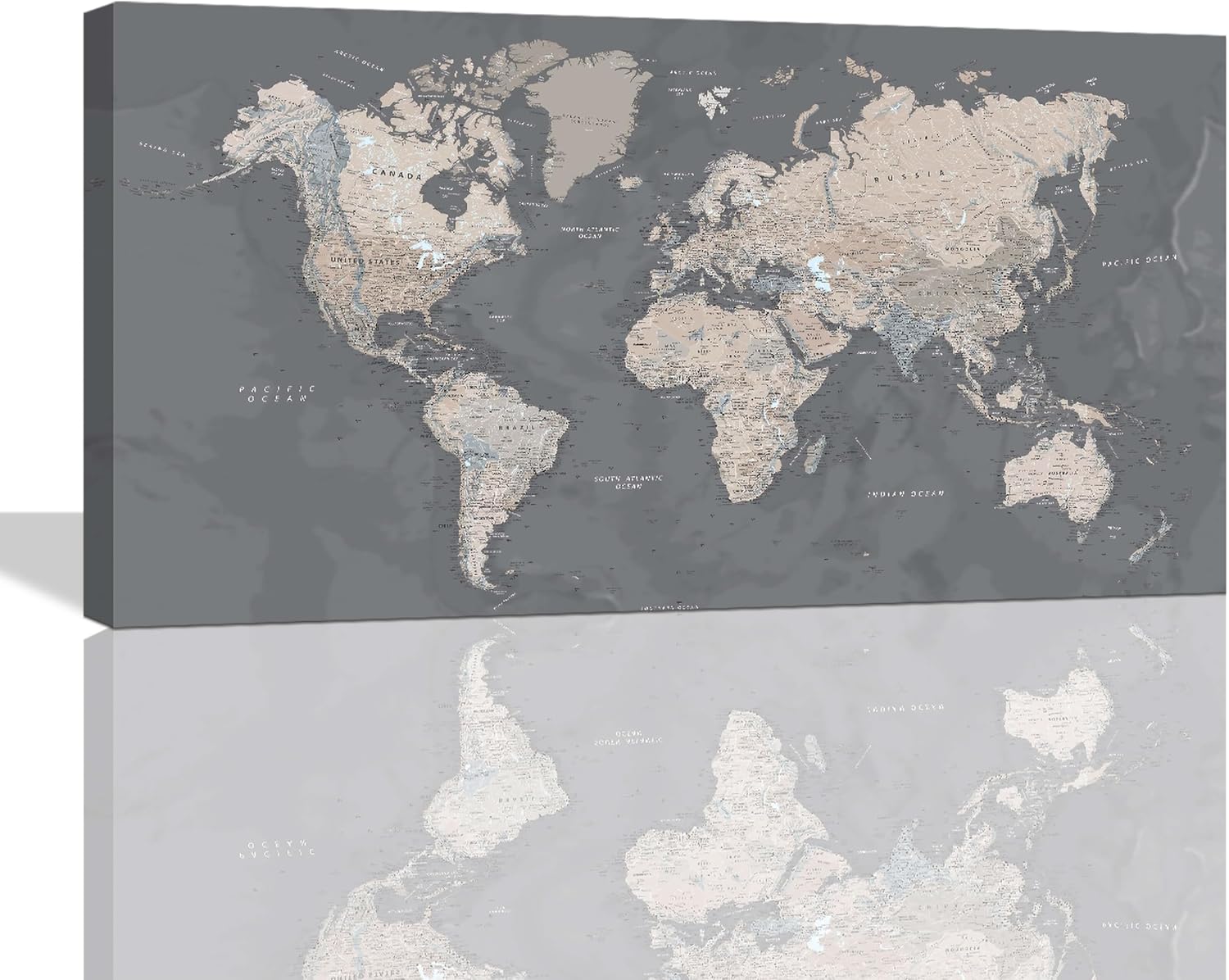 Canvas Wall Decorations for Living Room - World Maps for Wall - Grey ...