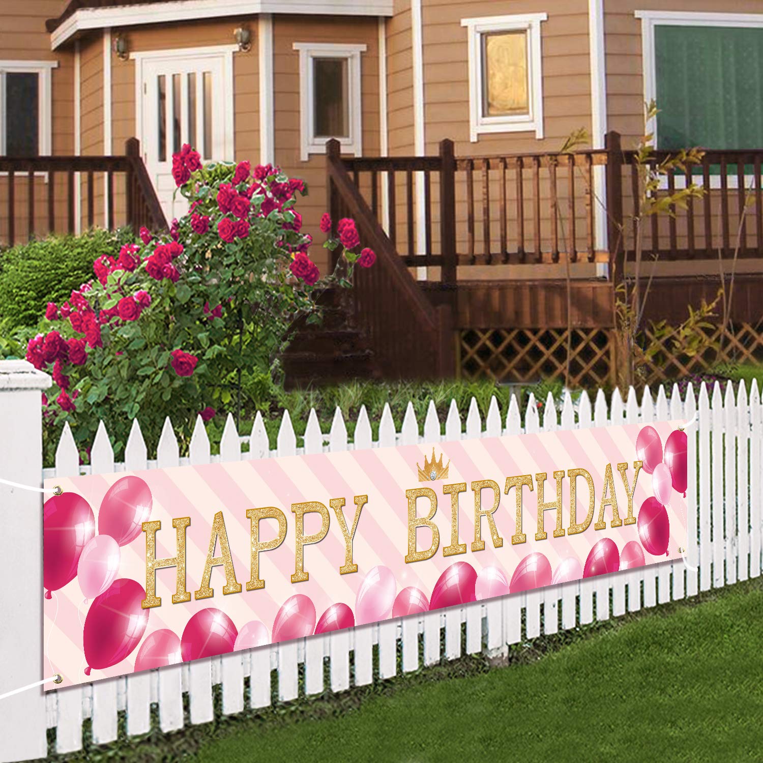 Buy Happy Birthday Balloon Banner Black and Gold Large Birthday Outdoor ...