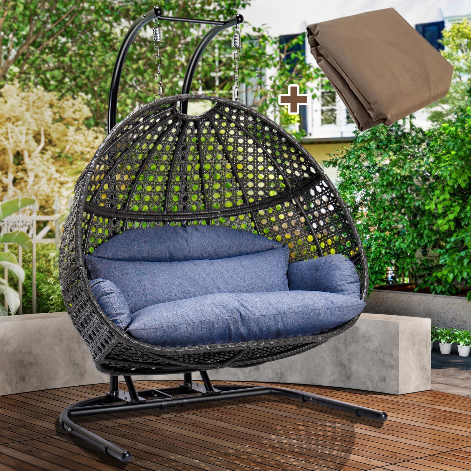 Amazon.com: Double Hanging Egg Chair Swing - 2 People Heavy Duty ...