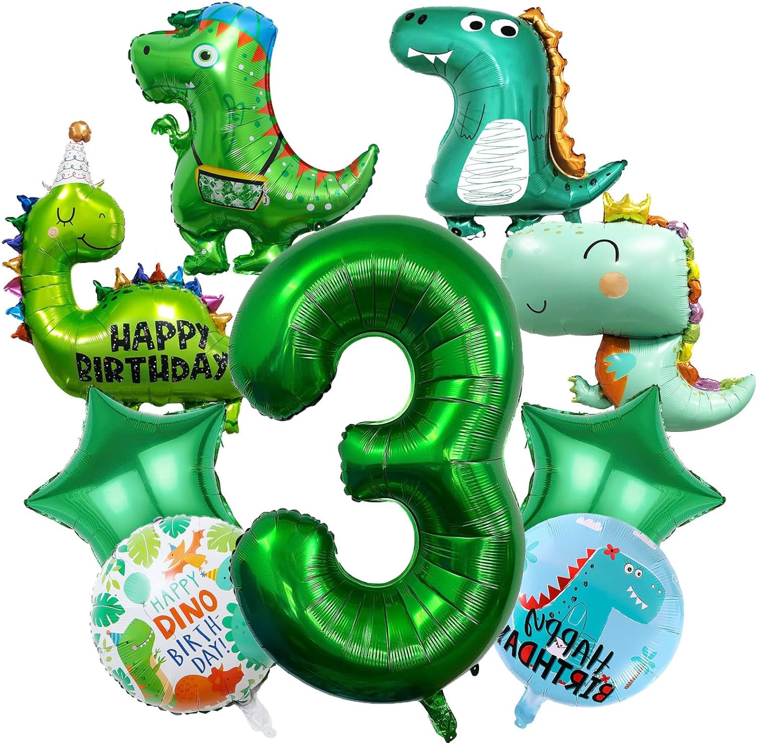 Amazon.com: 9Pcs Dinosaur Balloons Dinosaur Birthday Number Foil ...