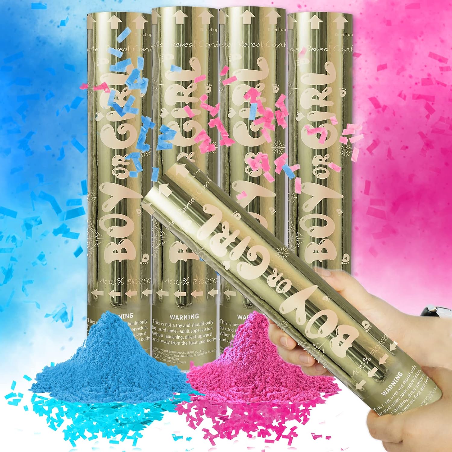 Amazon.com: PEPYKIZ Gender Reveal Confetti Powder Cannon,2 Pink & 2 ...