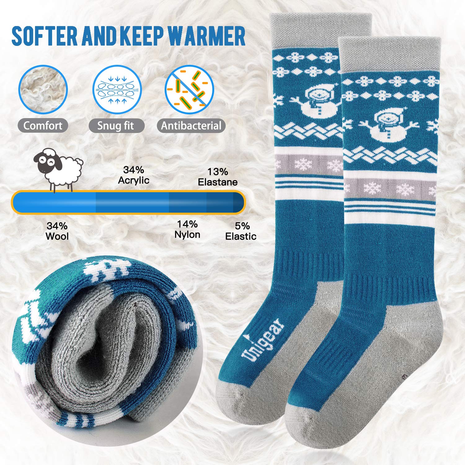 Snapklik.com : Kids Ski Socks, Merino Wool Warm And Soft Winter Socks ...
