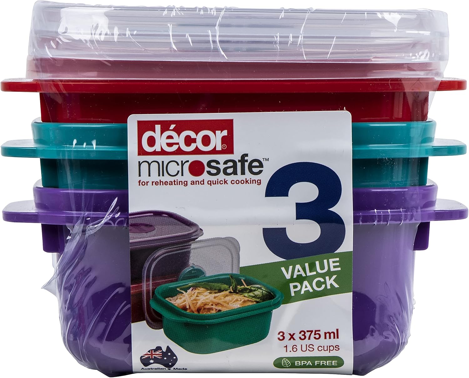 Decor Microsafe Oblong Container, Pack of 3 Pieces, 375ml Capacity ...
