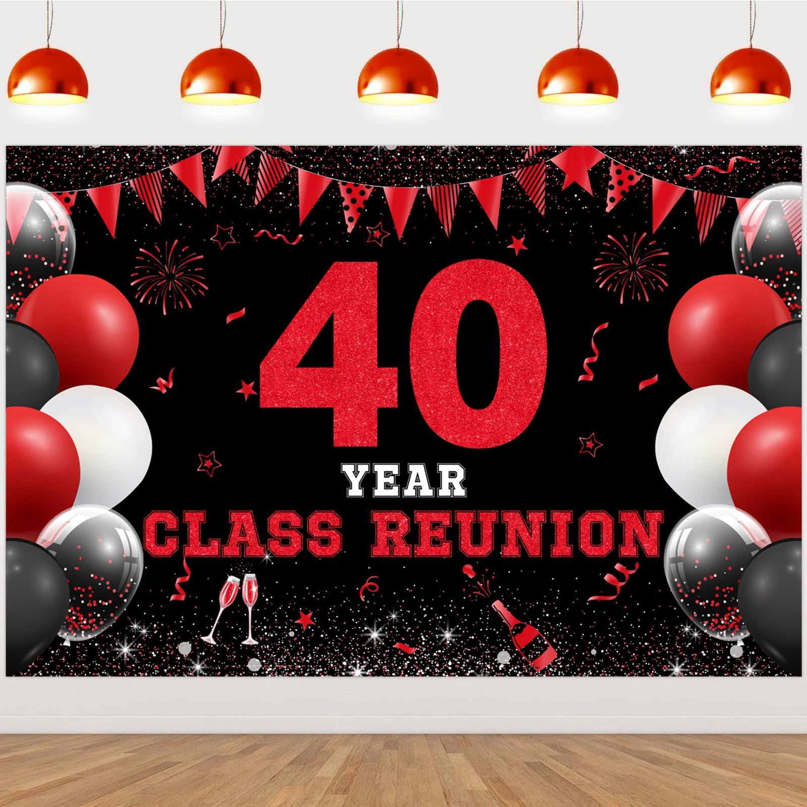 Amazon.com : JOYMEMO 5x3ft 40 Year Class Reunion Backdrop - Red and ...