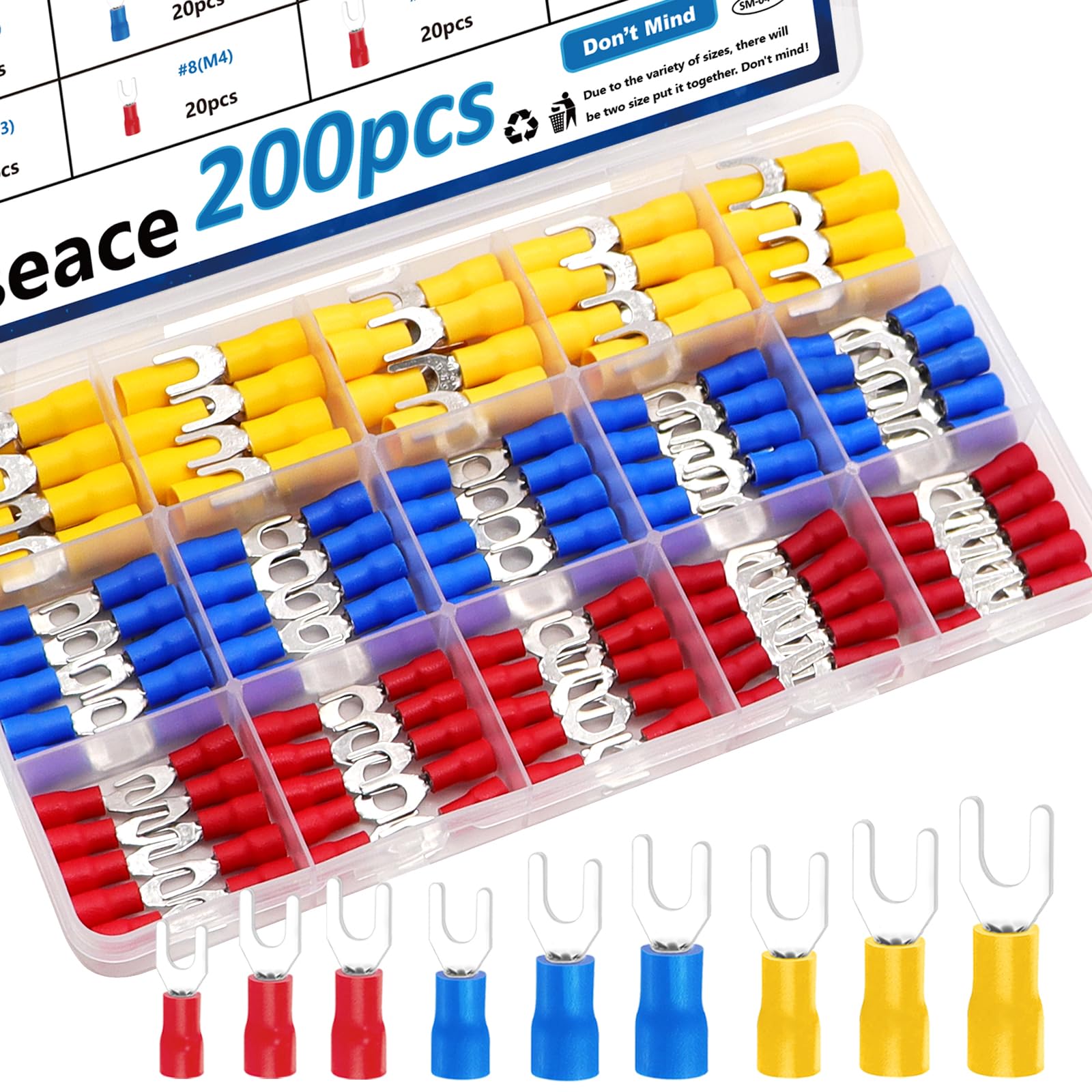 Snapklik.com : Smseace 200Pcs #4,#8,#10,1/4 Inch Fork Spade Connectors