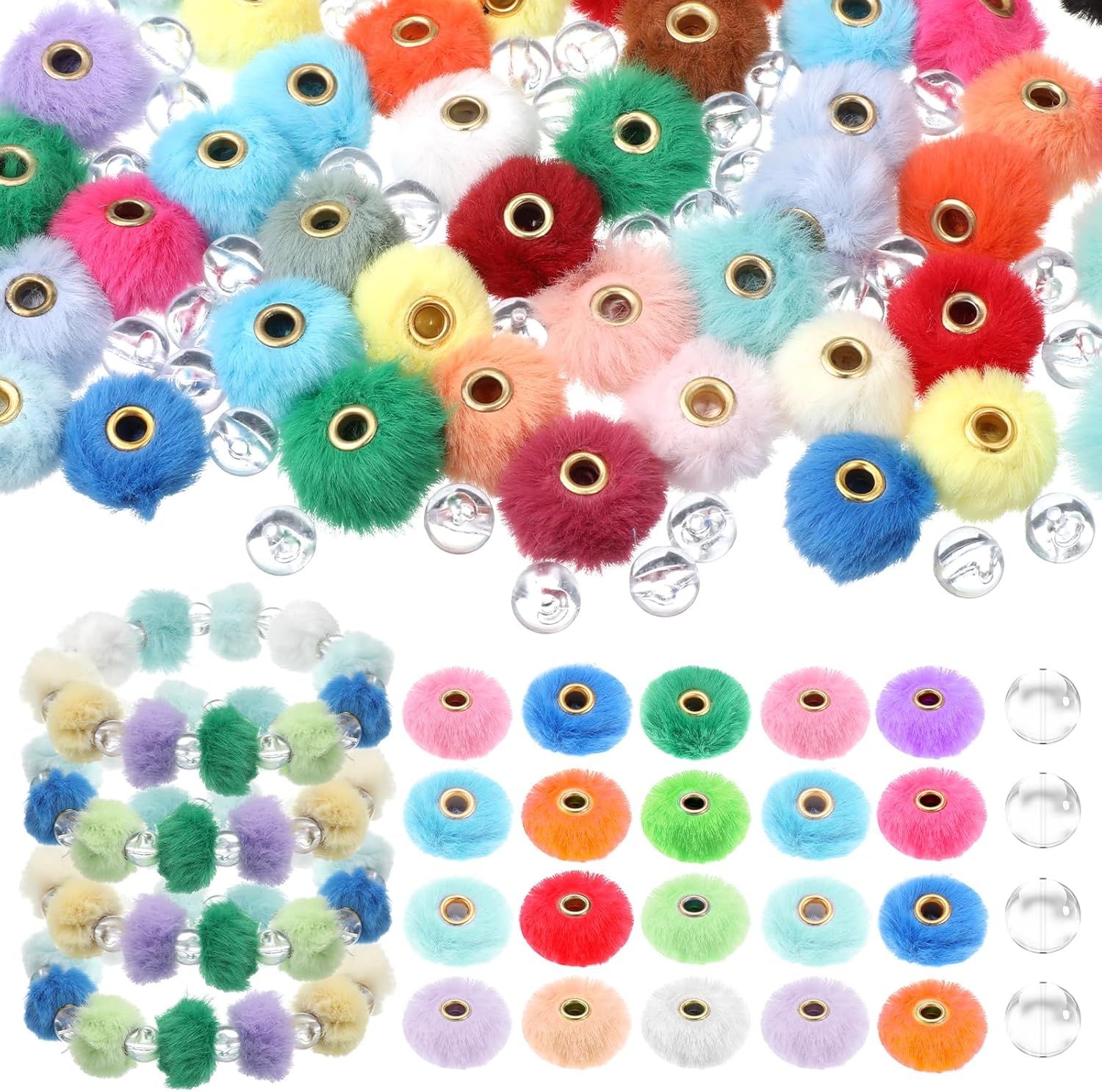 Amazon.com: 360 Pcs Fluffy Faux Fur Pom Pom Beads, Colorful Soft Fluffy ...