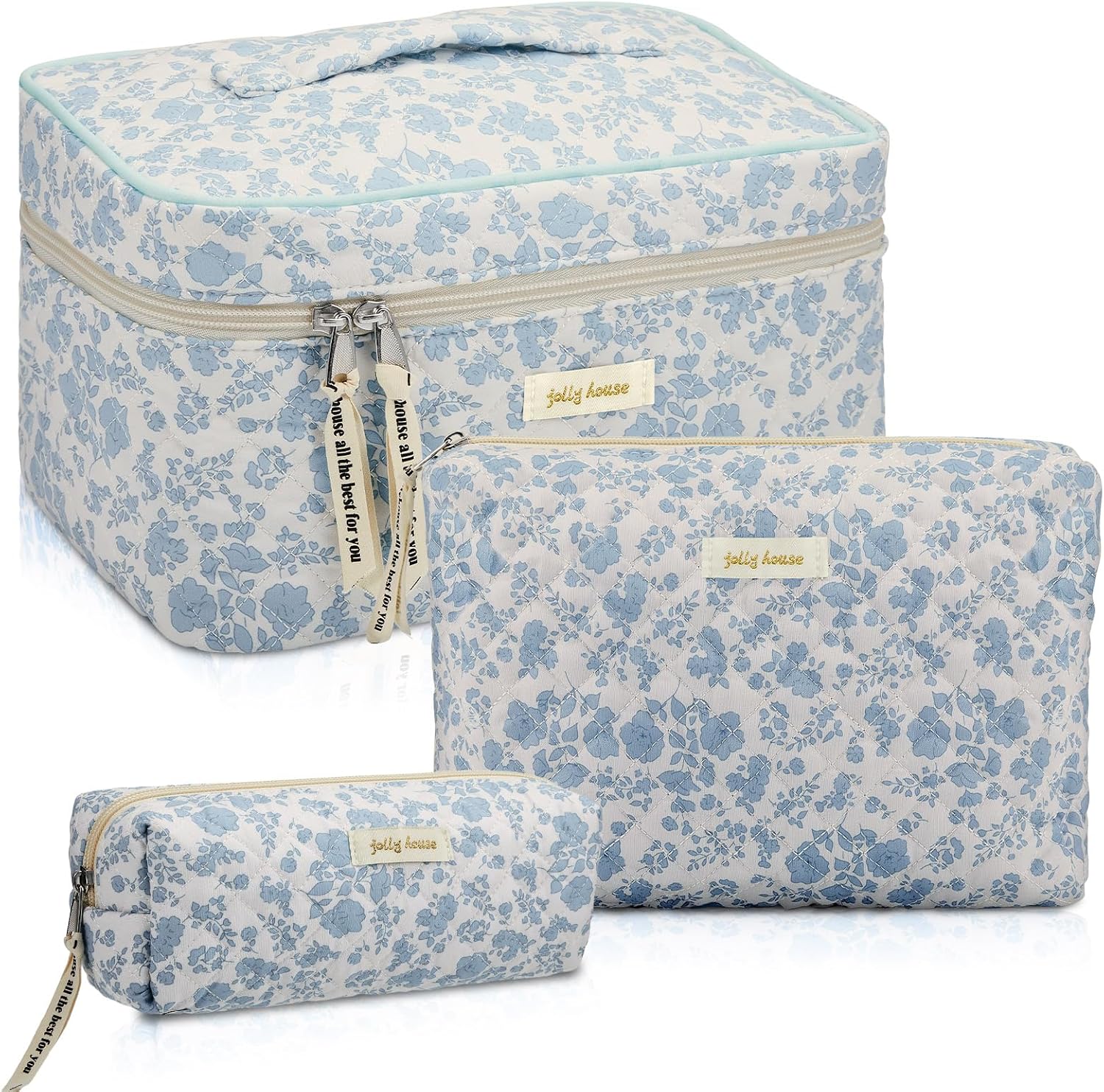 Amazon.com: Zeyune 3 Pcs Makeup Bag Quilted Cosmetic Bags Large Floral ...