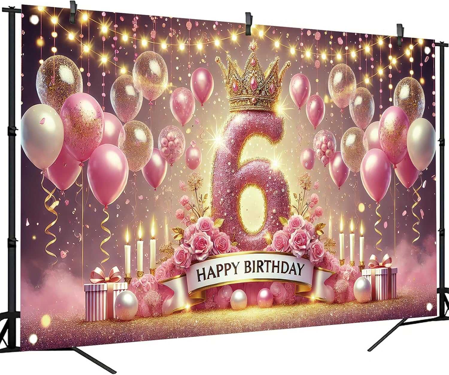 Amazon.com: Starlit Patio Happy 6th Birthday Backdrop Banner for Girls ...