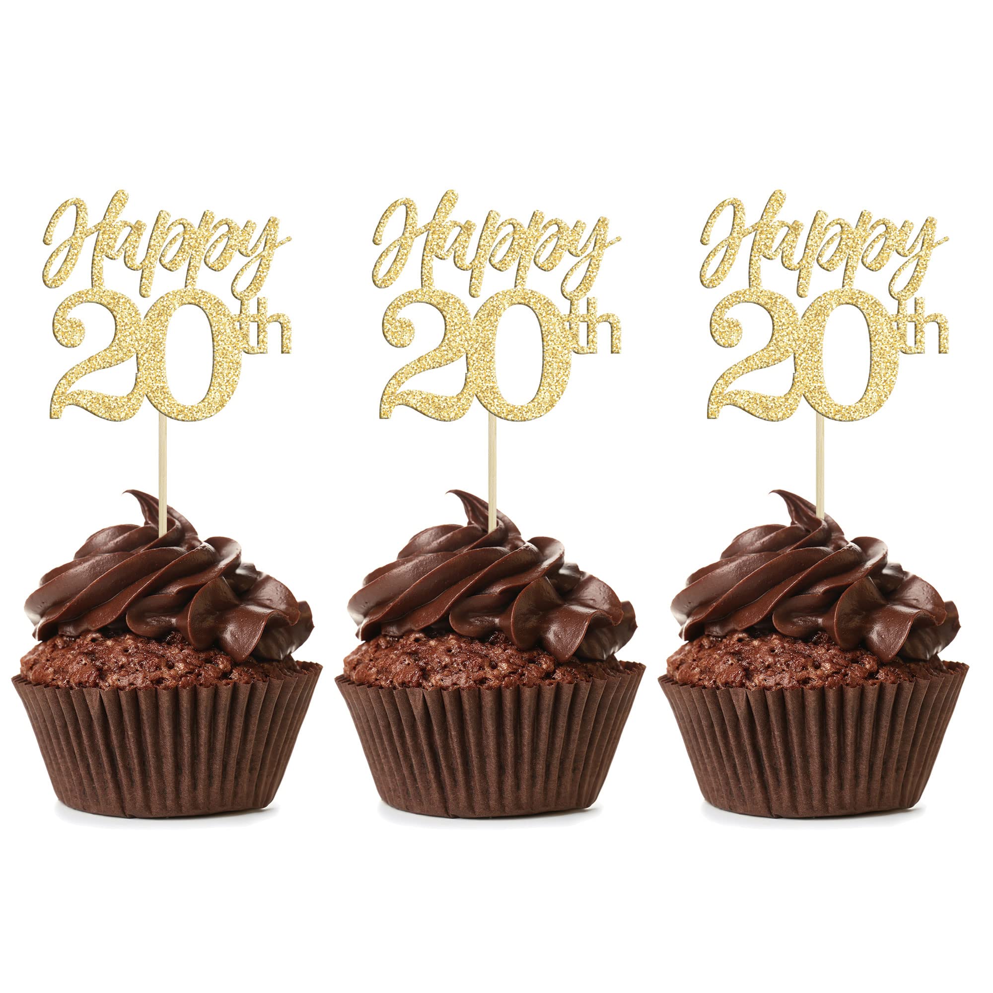 Amazon.com: Gyufise 24Pcs Happy 20th Cupcake Toppers Glitter Number 20 ...