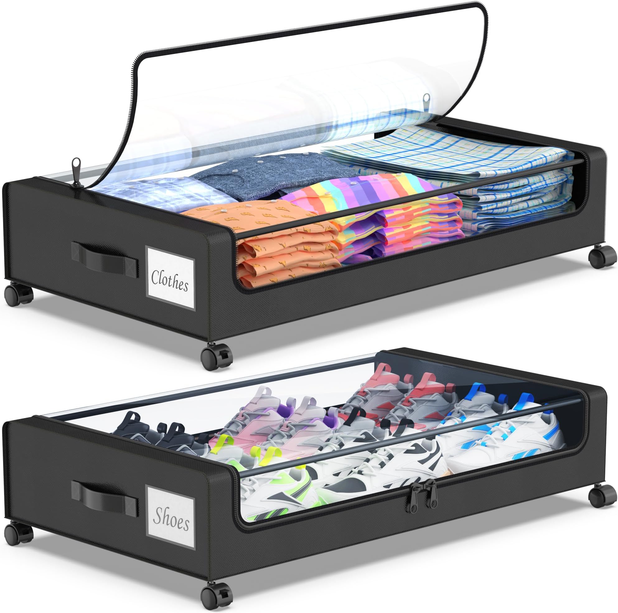 Amazon.com: YAASHEEN Under Bed Storage with Wheels, XXL 60L Under Bed ...