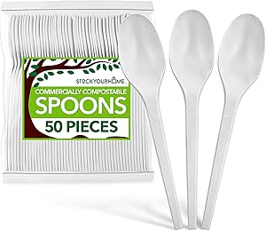 Amazon.com: Commercially Compostable Soup Spoons (50 Count), Heavy Duty ...