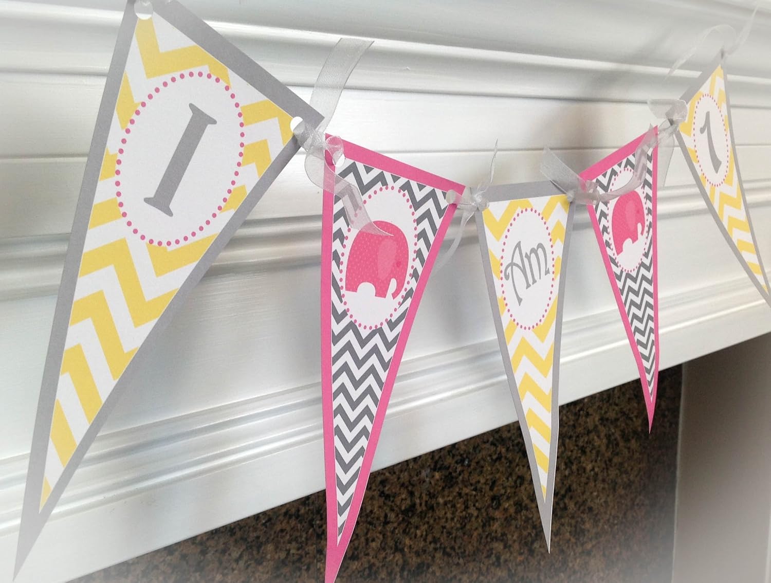 Amazon.com: I Am 1 Pennant Highchair Banner - Pink Elephant Happy ...