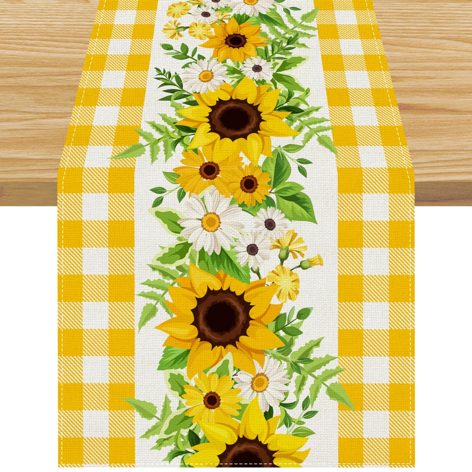 Amazon.com: Linen Sunflower Table Runner Farmhouse Sunshine 72 Inches ...