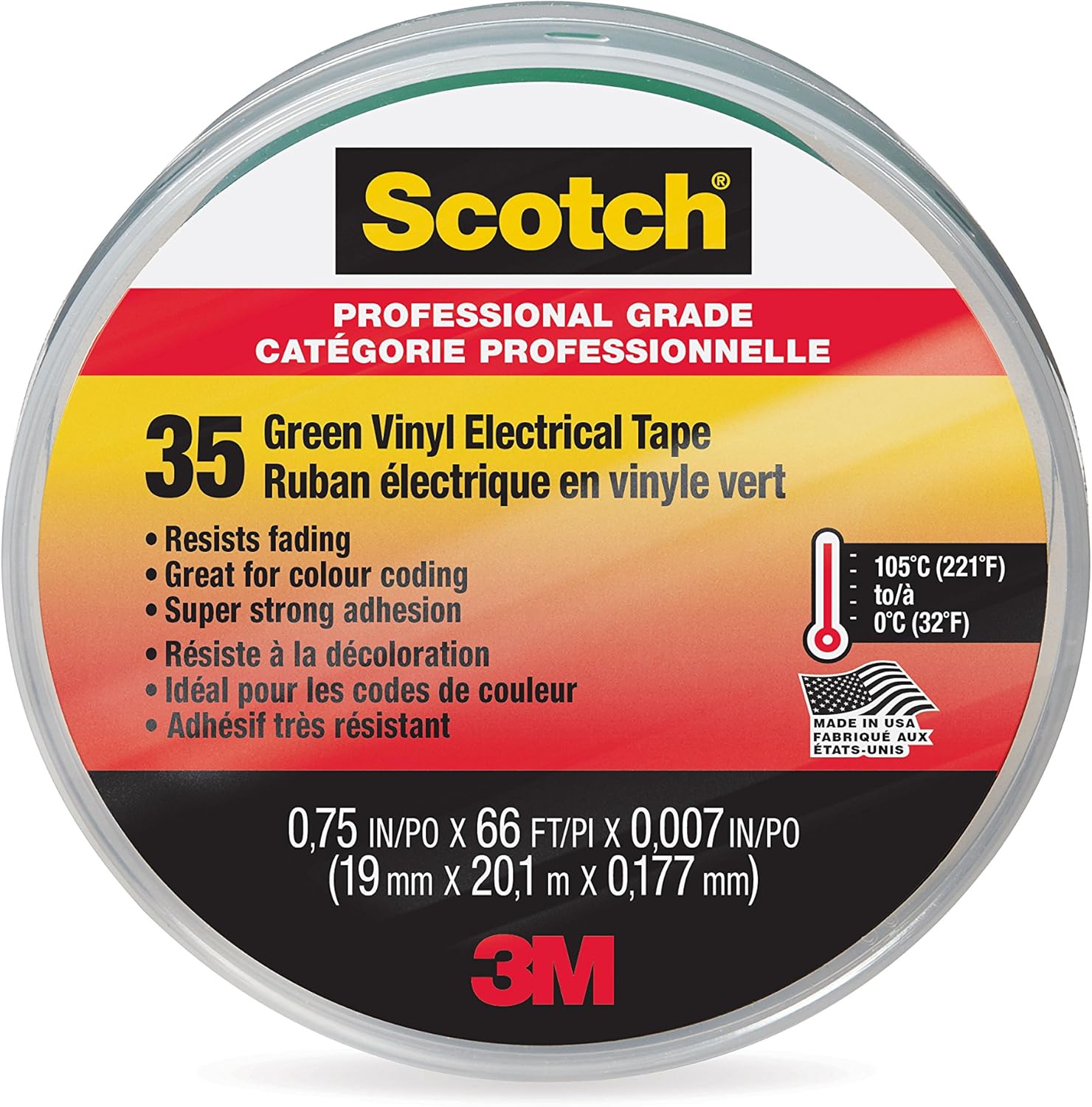 Amazon.com : 3M Scotch 35 Vinyl Electrical Color Coding Tape, 3" Core ...