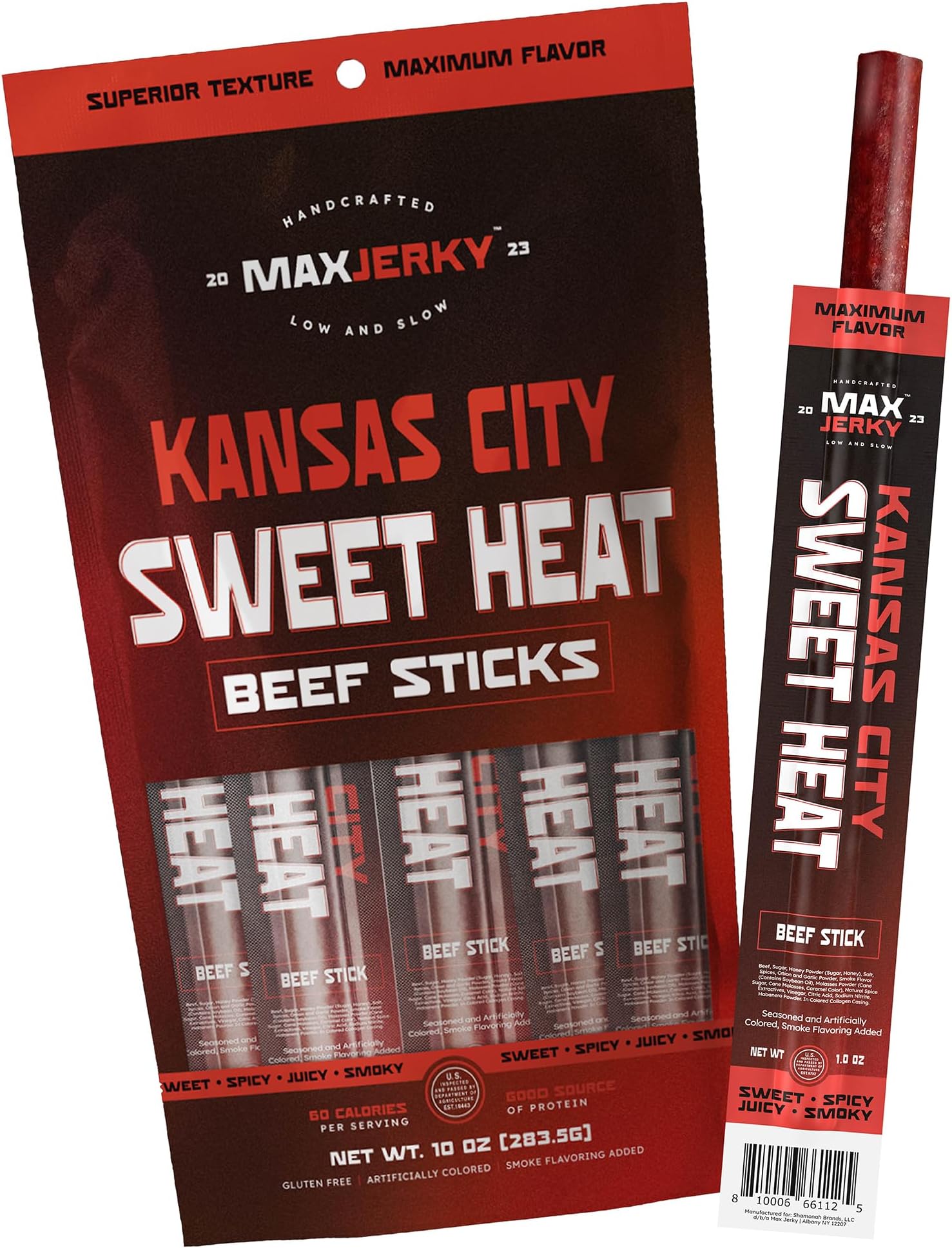 Amazon.com: MaxJerky Kansas City Sweet Heat Beef Sticks- High Protein ...