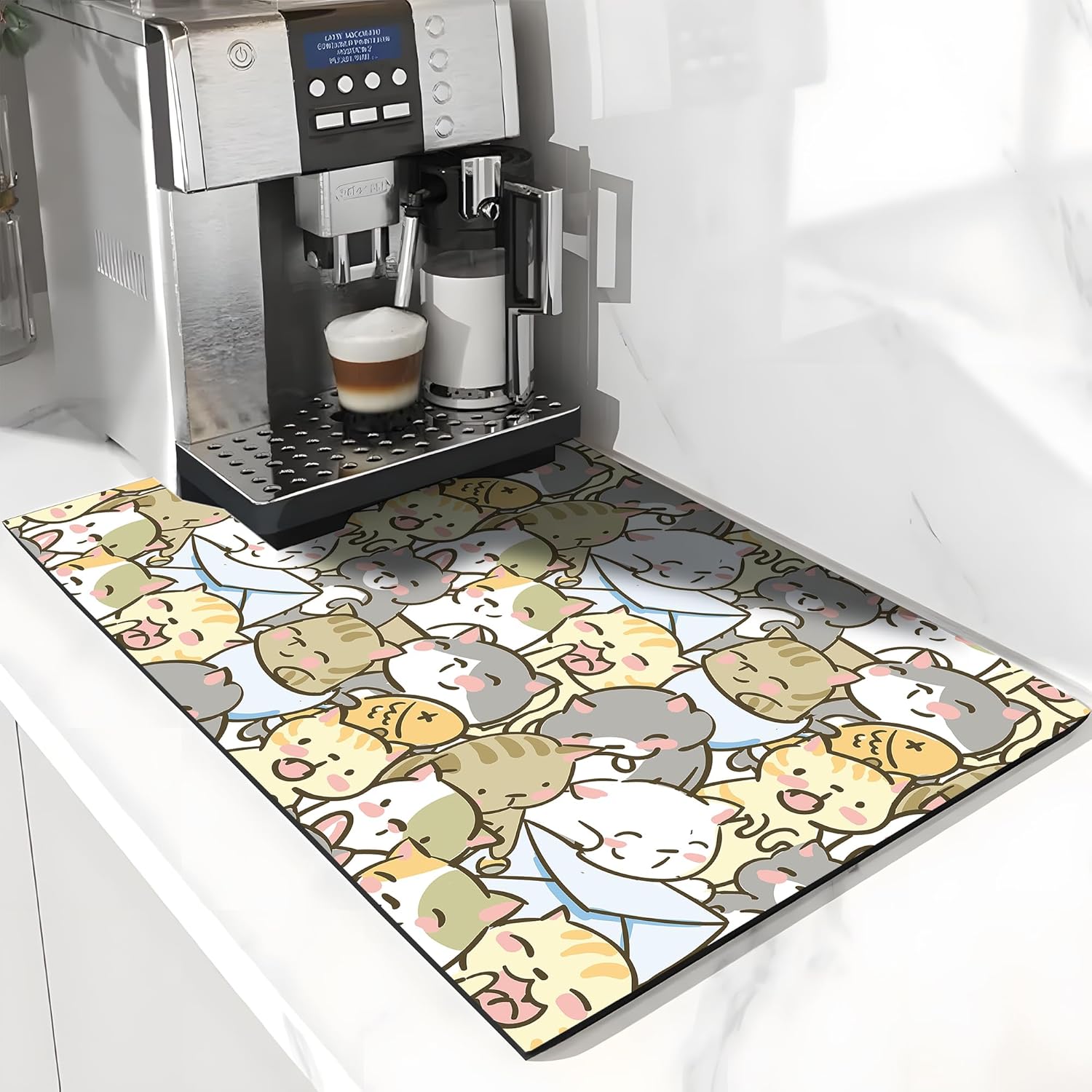 Amazon.com: Eitqtbea Cute Cat Print Coffee Mat 12""x19"", Absorbent ...