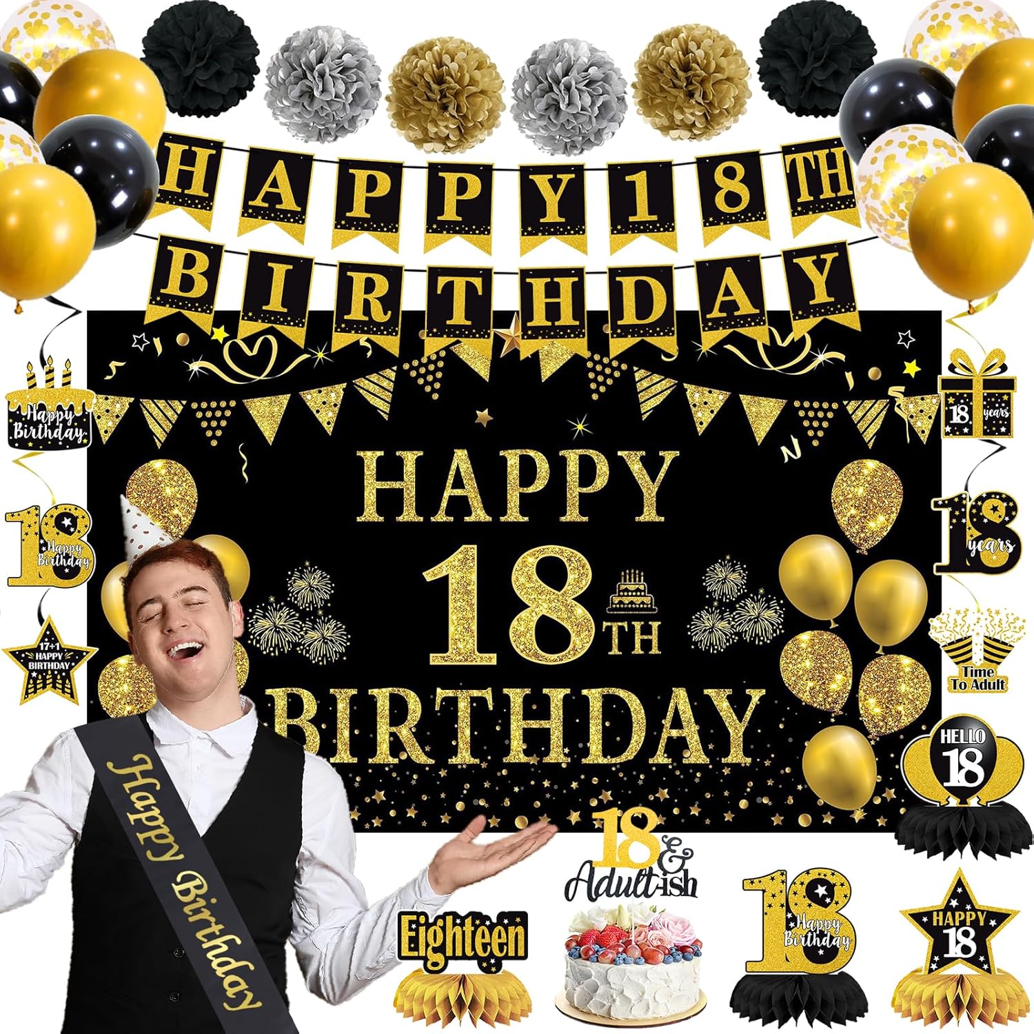 Amazon.com: Trgowaul 18th Birthday Decorations for Boys, 22pcs Black ...