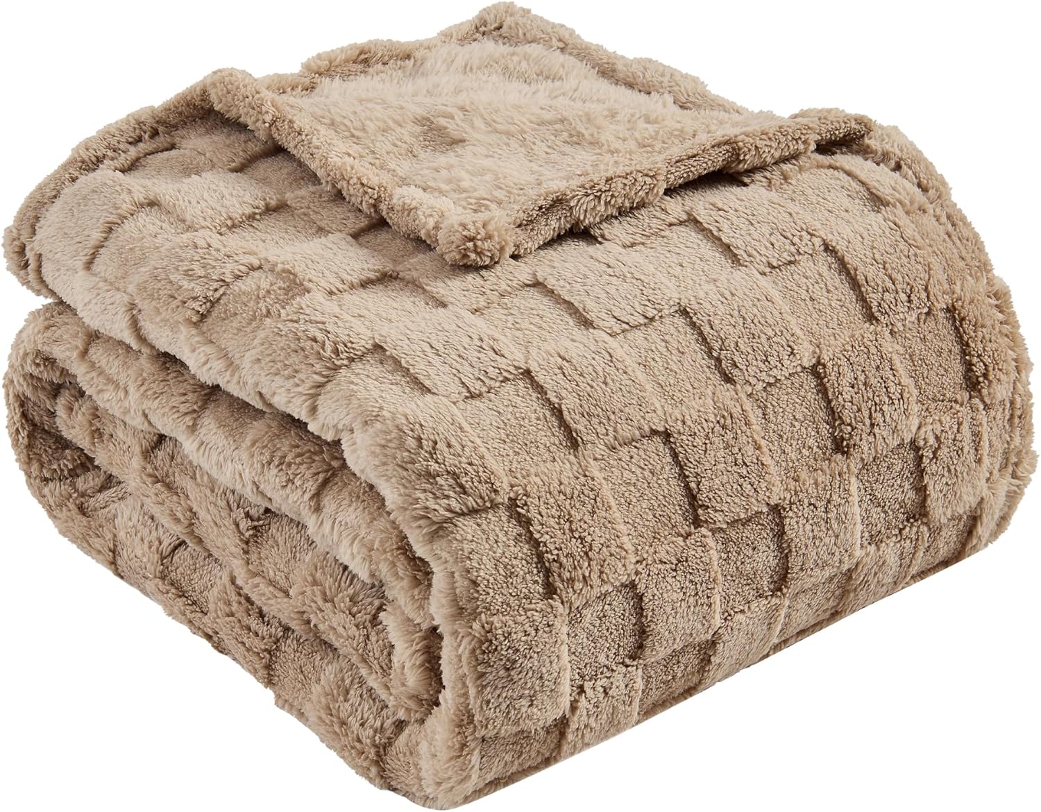 Amazon.com: SUPRYNEX Brown Checkered Fleece Twin Size Blanket for Bed ...