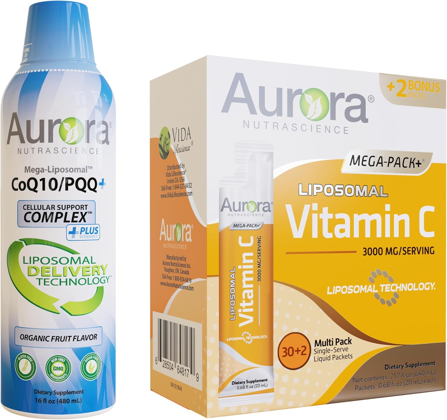 Amazon.com: Aurora Nutrascience Mega-Liposomal CoQ10/PQQ+ Vitamin C & Mega Liposomal Vitamin C ...