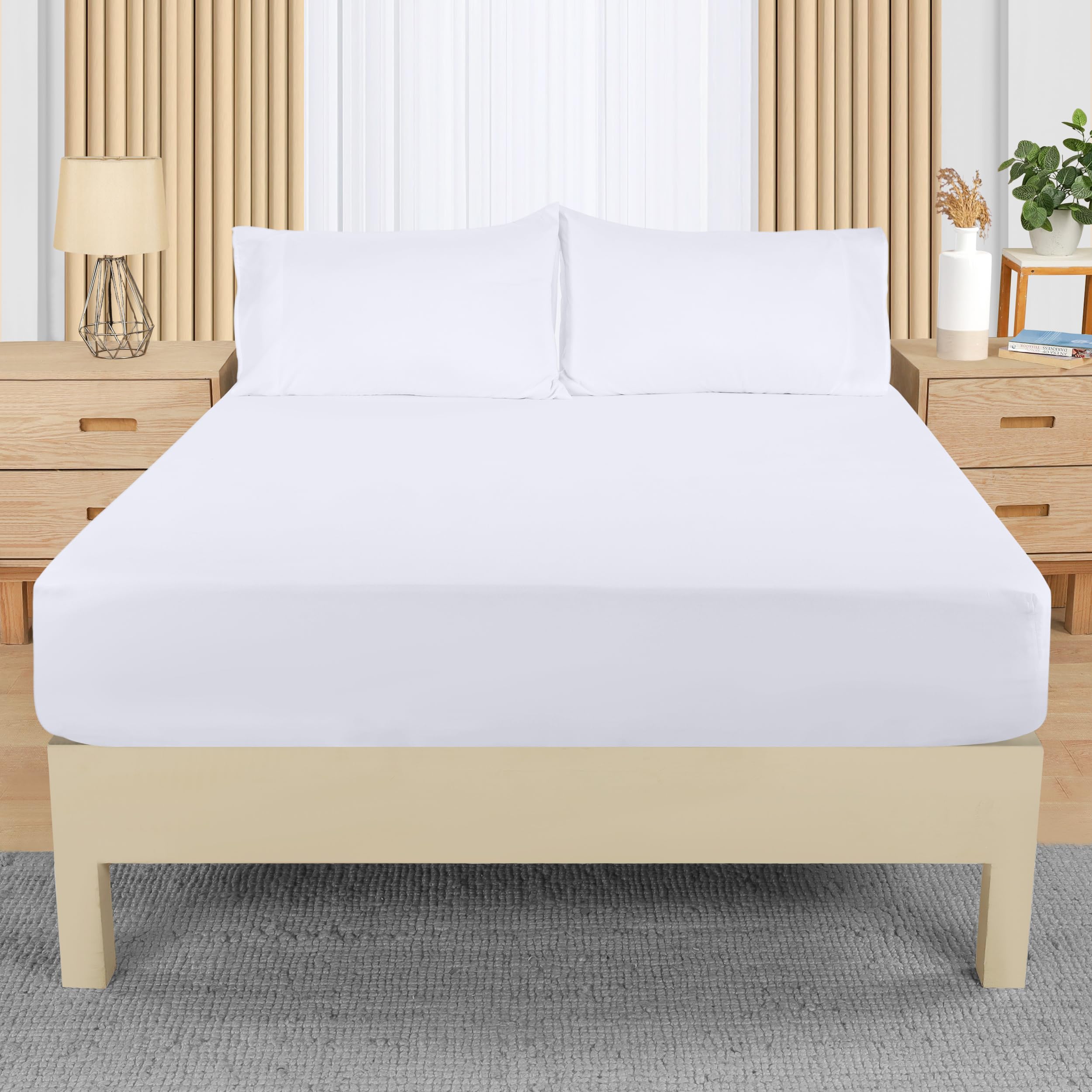 Utopia Bedding King Fitted Sheet with 2 Pillow Cases (50x75cm), White ...