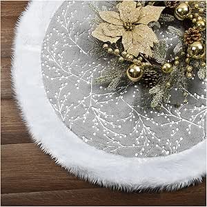Amazon.com: Christmas Tree Skirt, 36 Inch Tree Base Mat, Thick Faux Fur ...