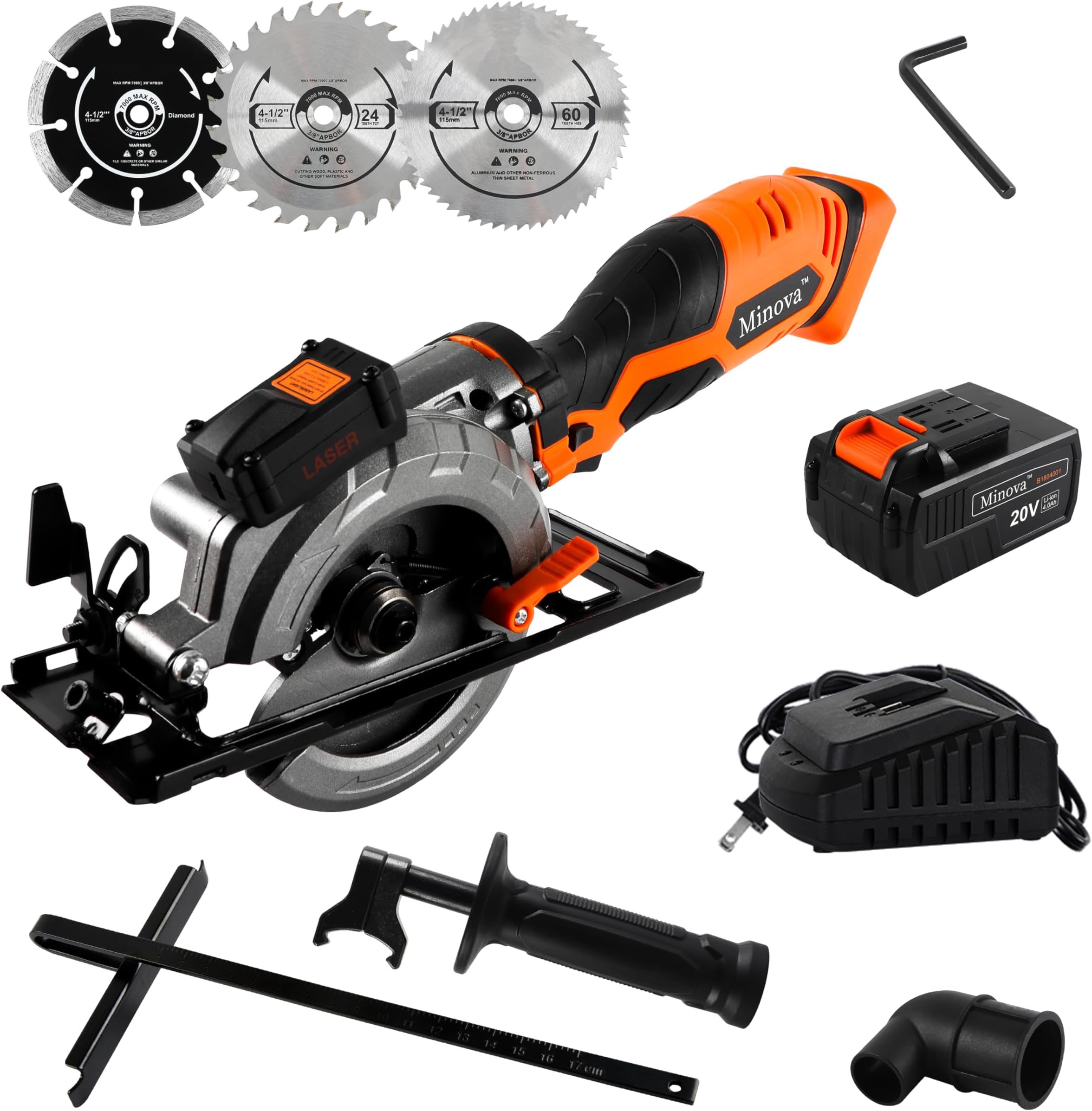 DURATECH 20V Cordless Mini Circular Saw with DURATECH 20V 4.0Ah Li-ion ...