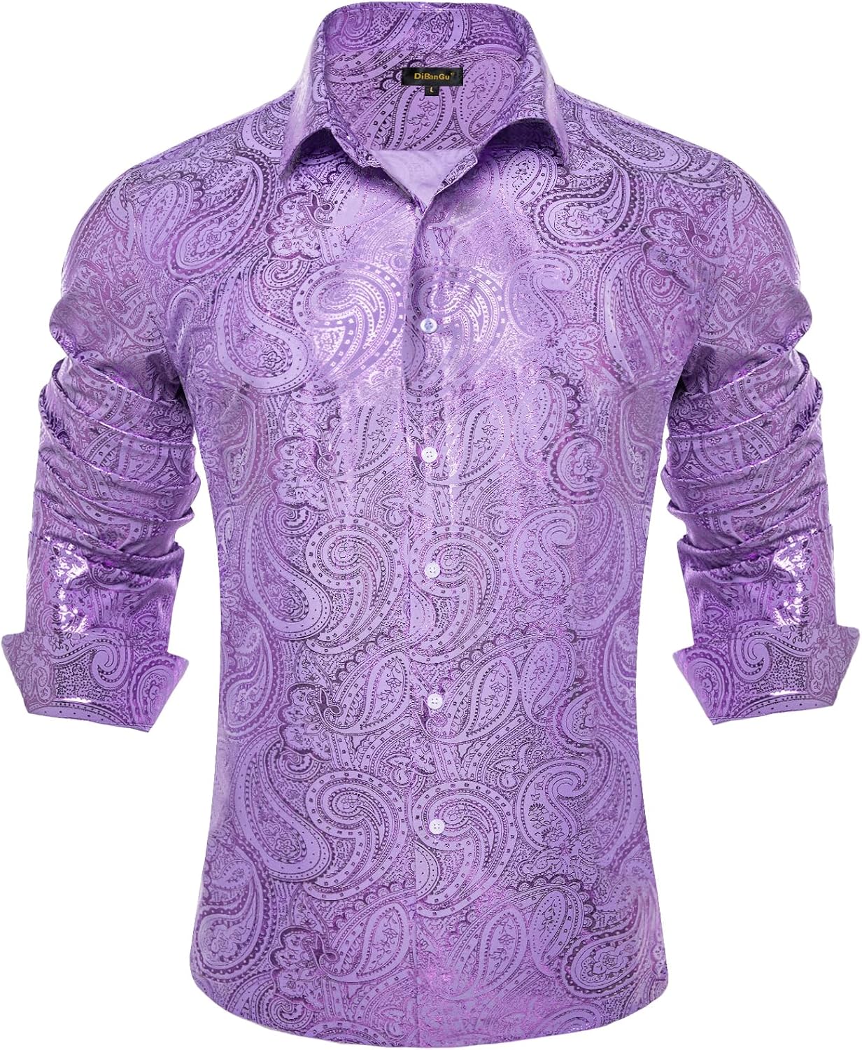 DiBanGu Silk Paisley Dress Shirts for Men Long Sleeve Button Down Shirt ...