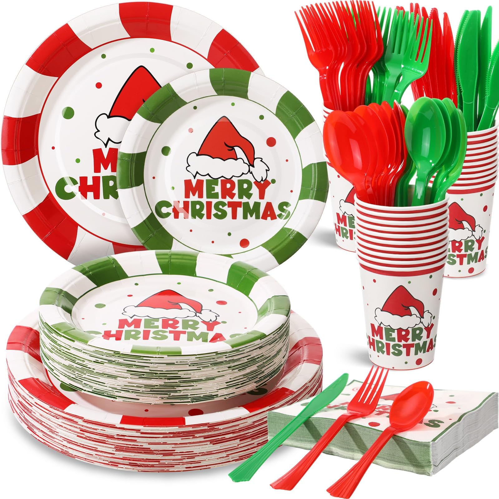 Amazon.com: Sliner 350 Pcs Christmas Party Tableware Set, 100 Plates 50 ...