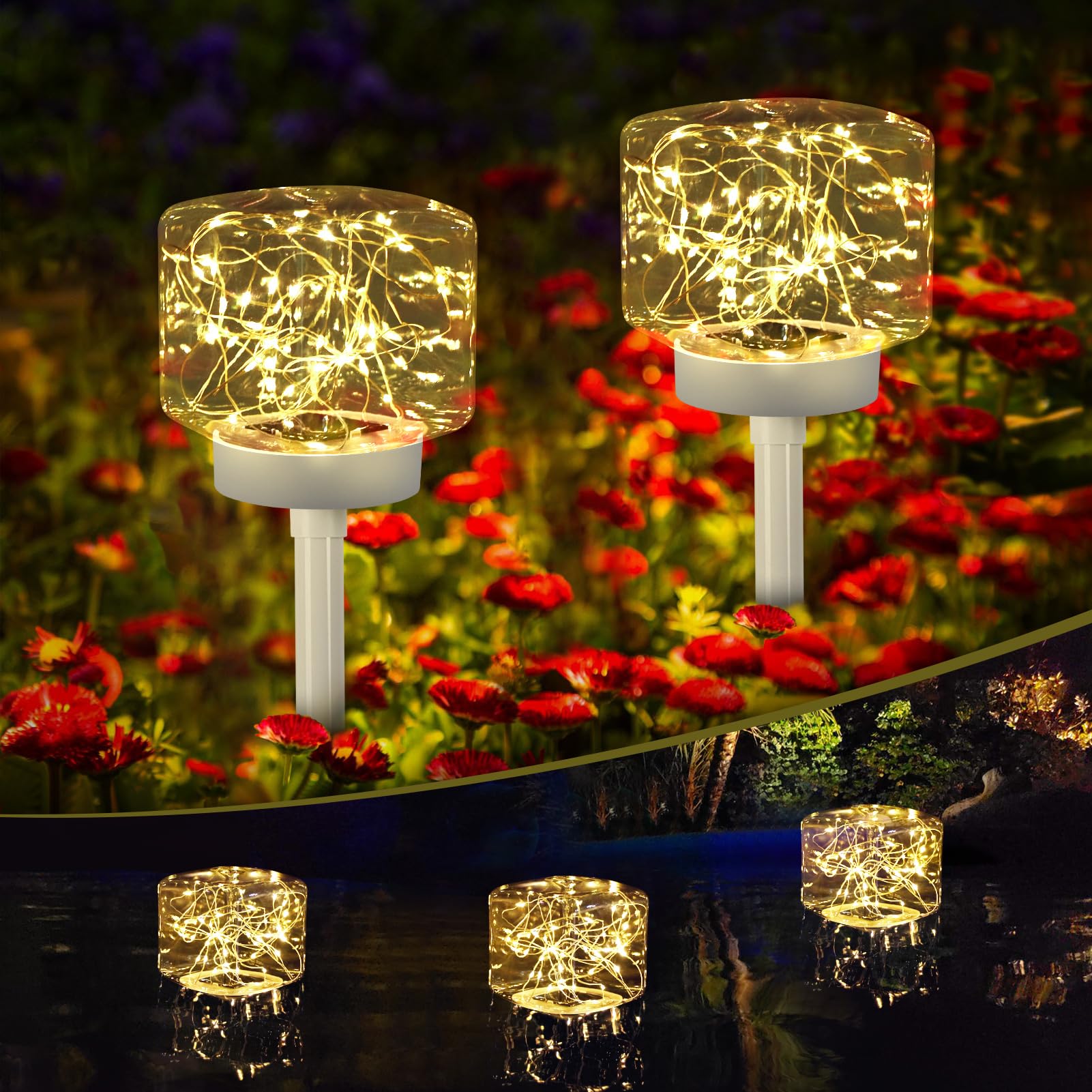 Snapklik.com : Square Solar Pathway Lights, 5.6 Inch Warm White Square ...