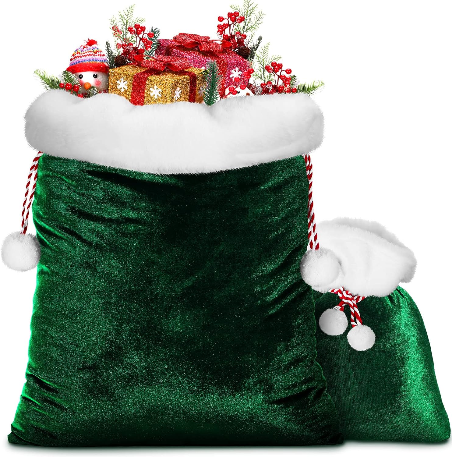 Amazon.com: Shappy 2 Pieces Christmas Velvet Santa Bags with Drawstring ...
