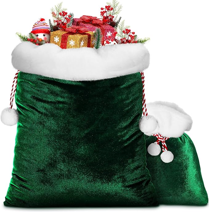 Amazon.com: Shappy 2 Pieces Christmas Velvet Santa Bags with Drawstring ...