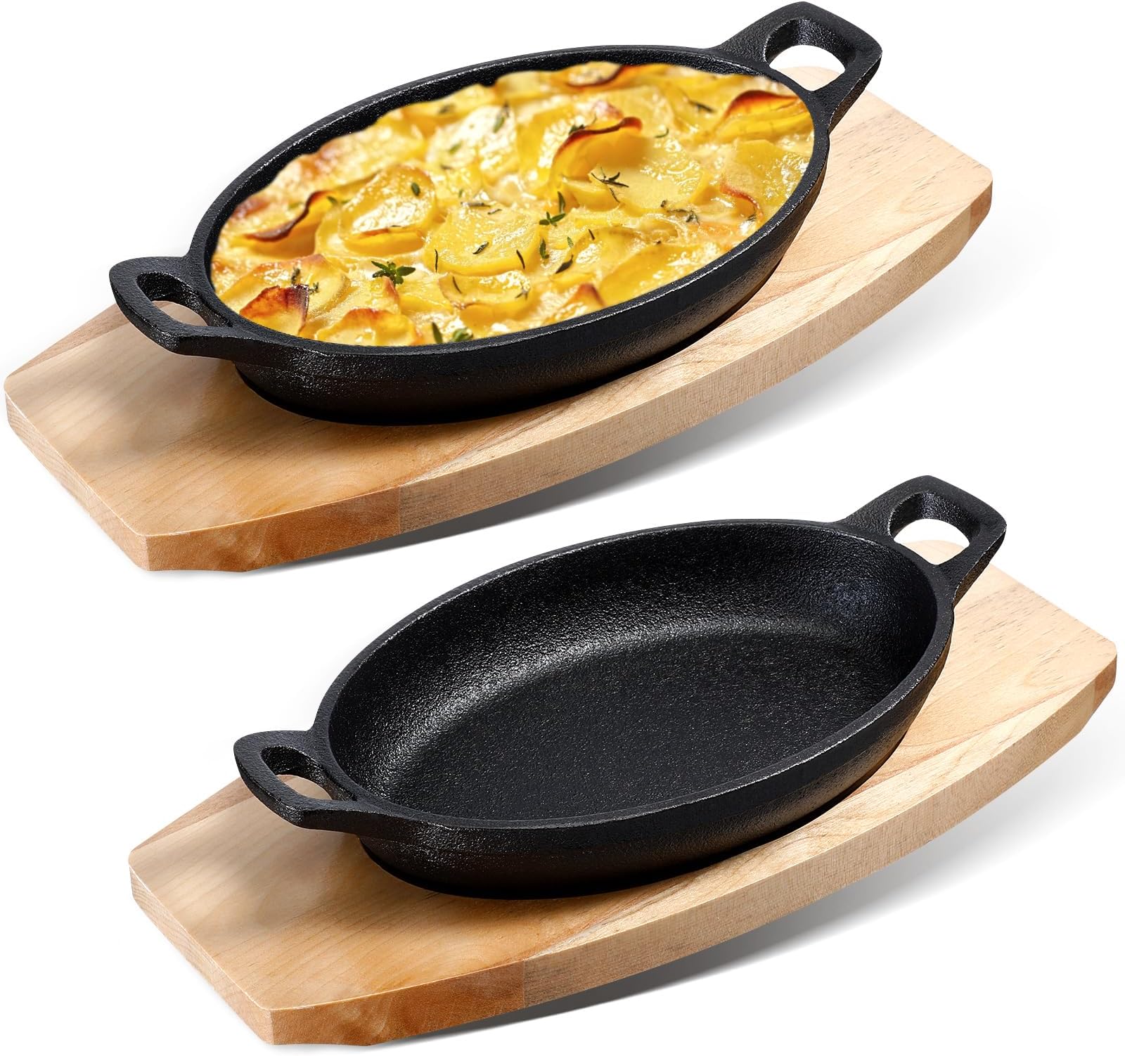 Amazon.com: Mifoci 2 Sets Cast Iron Skillet with Wooden Base Mini Cast ...