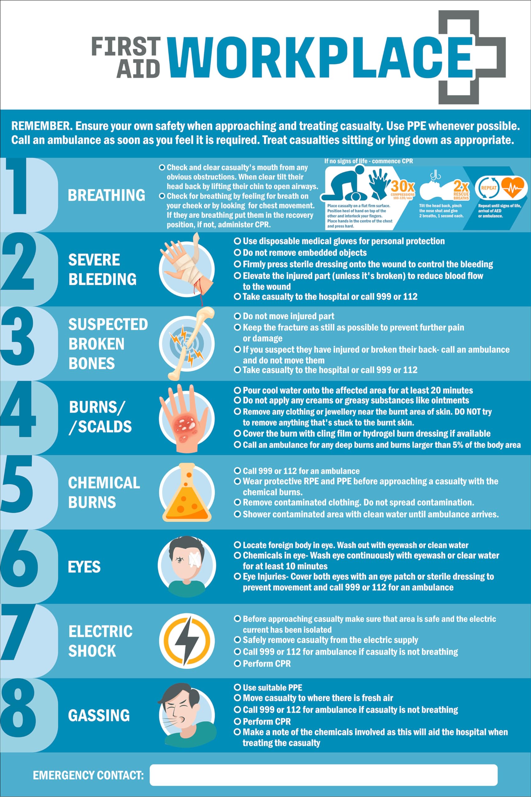 First aid at workplace, safety poster sign - Self adhesive sticker ...