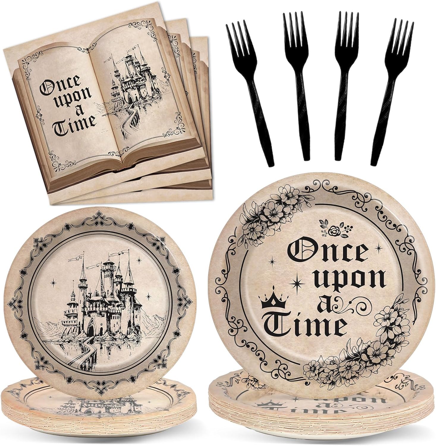 Amazon.com: Fairytale Plates and Napkins Once Upon a Time Tableware Set ...