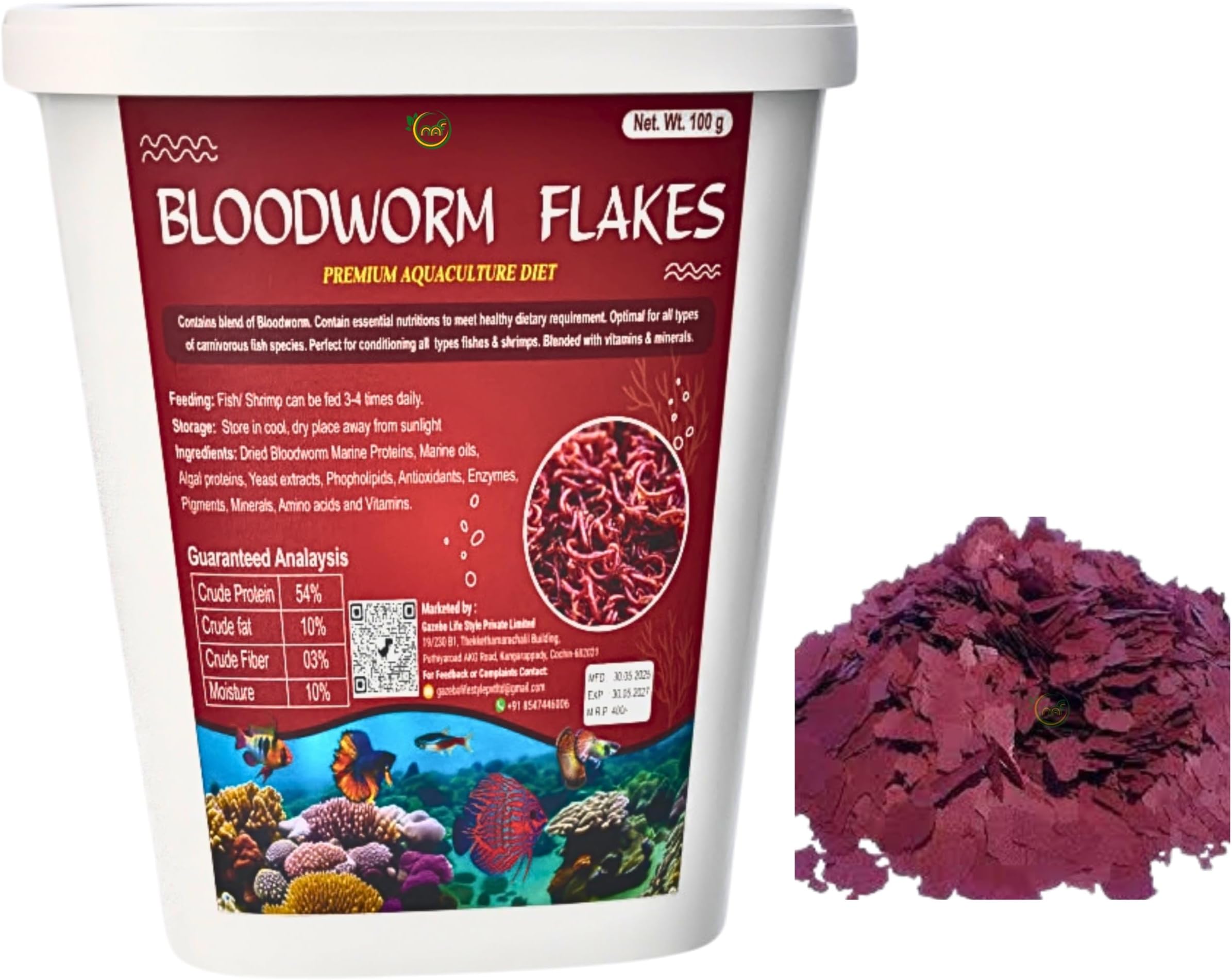 MAF Blood Worm Infused Flakes 100 Gram, Fish Food|Fish Feed for Tetras ...
