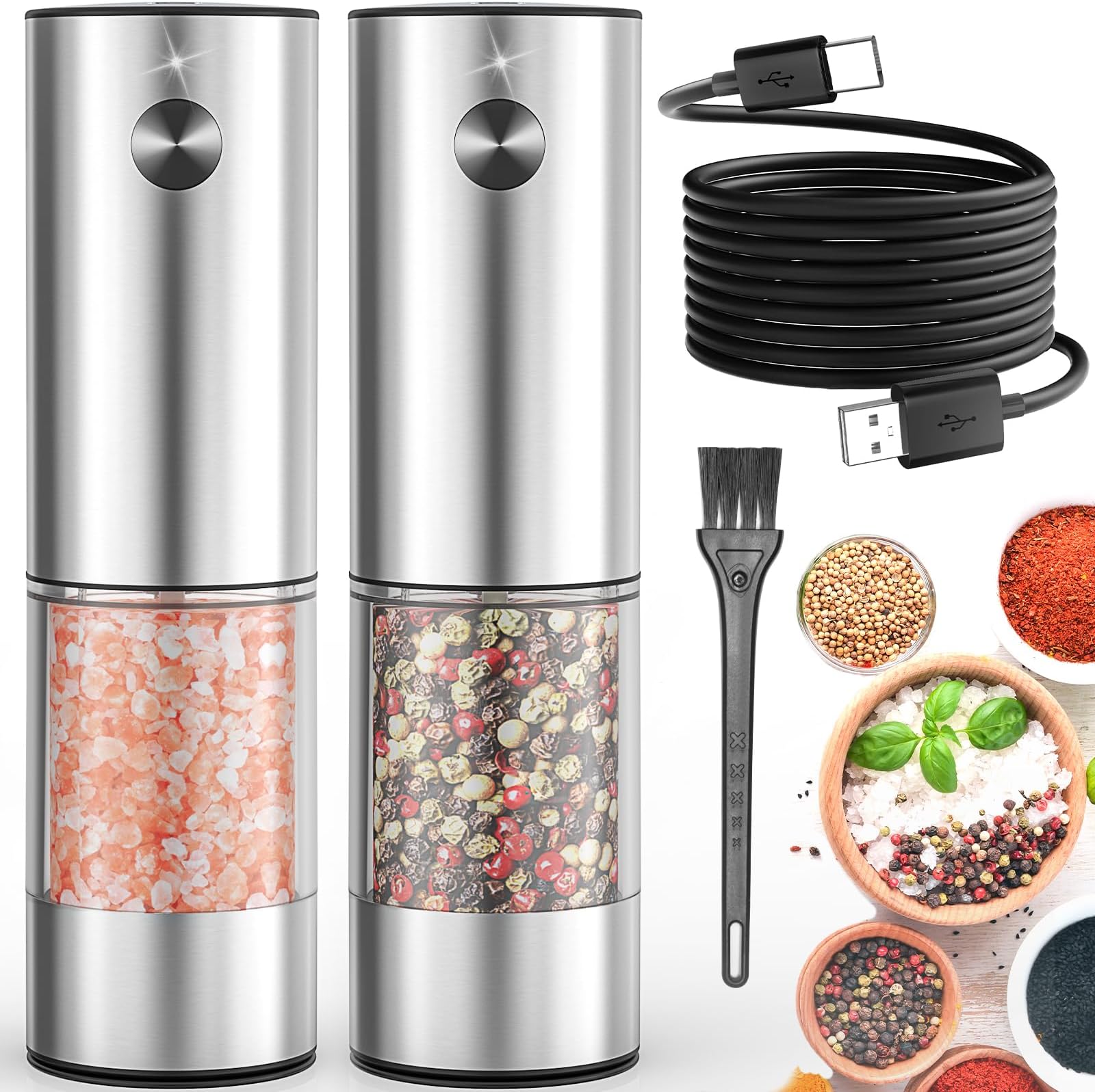 Amazon.com: Electric Salt and Pepper Grinder Set - Refillable Large Capacity - USB Rechargeable ...