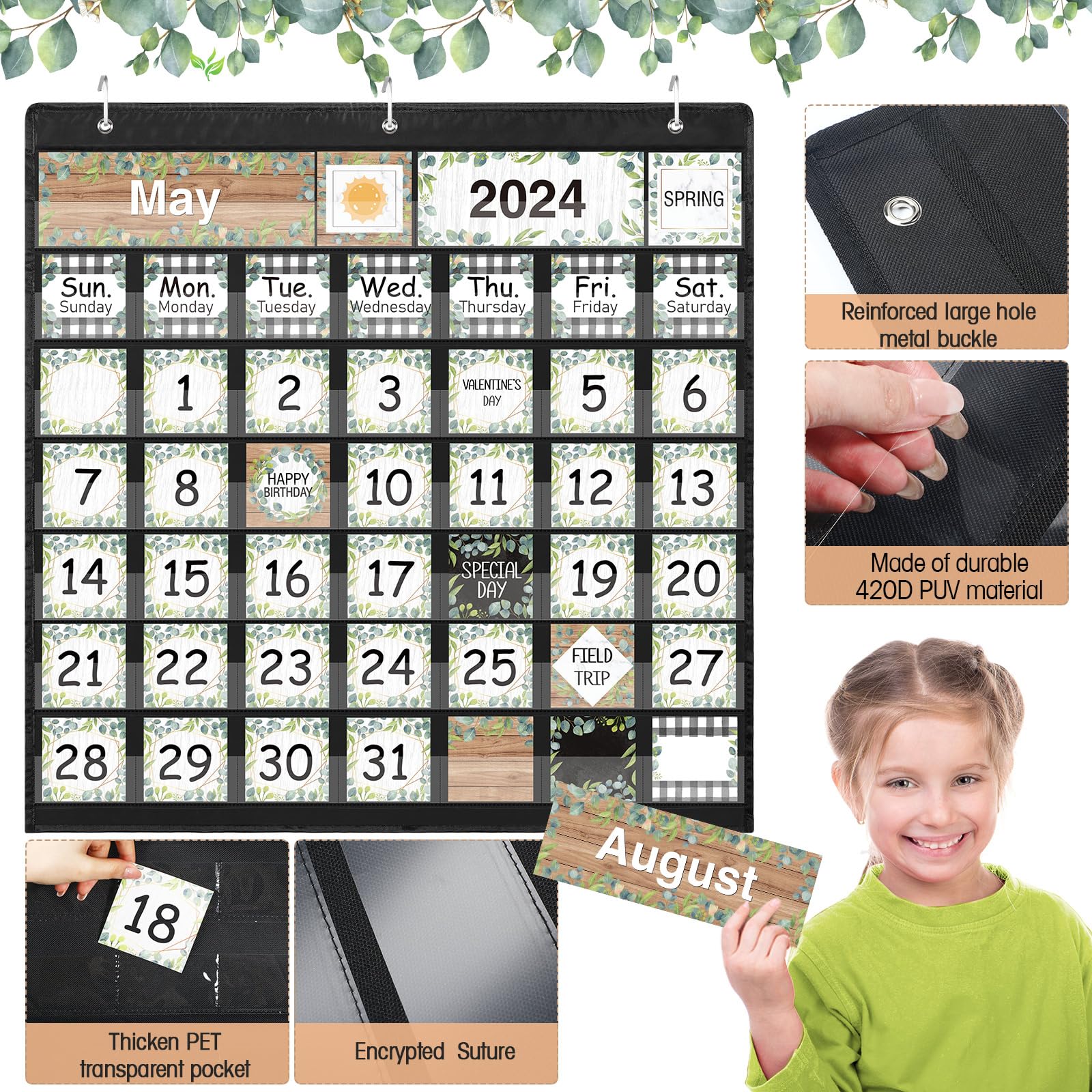 Snapklik.com : Eucalyptus Calendar Pocket Chart Set Greenery Classroom ...