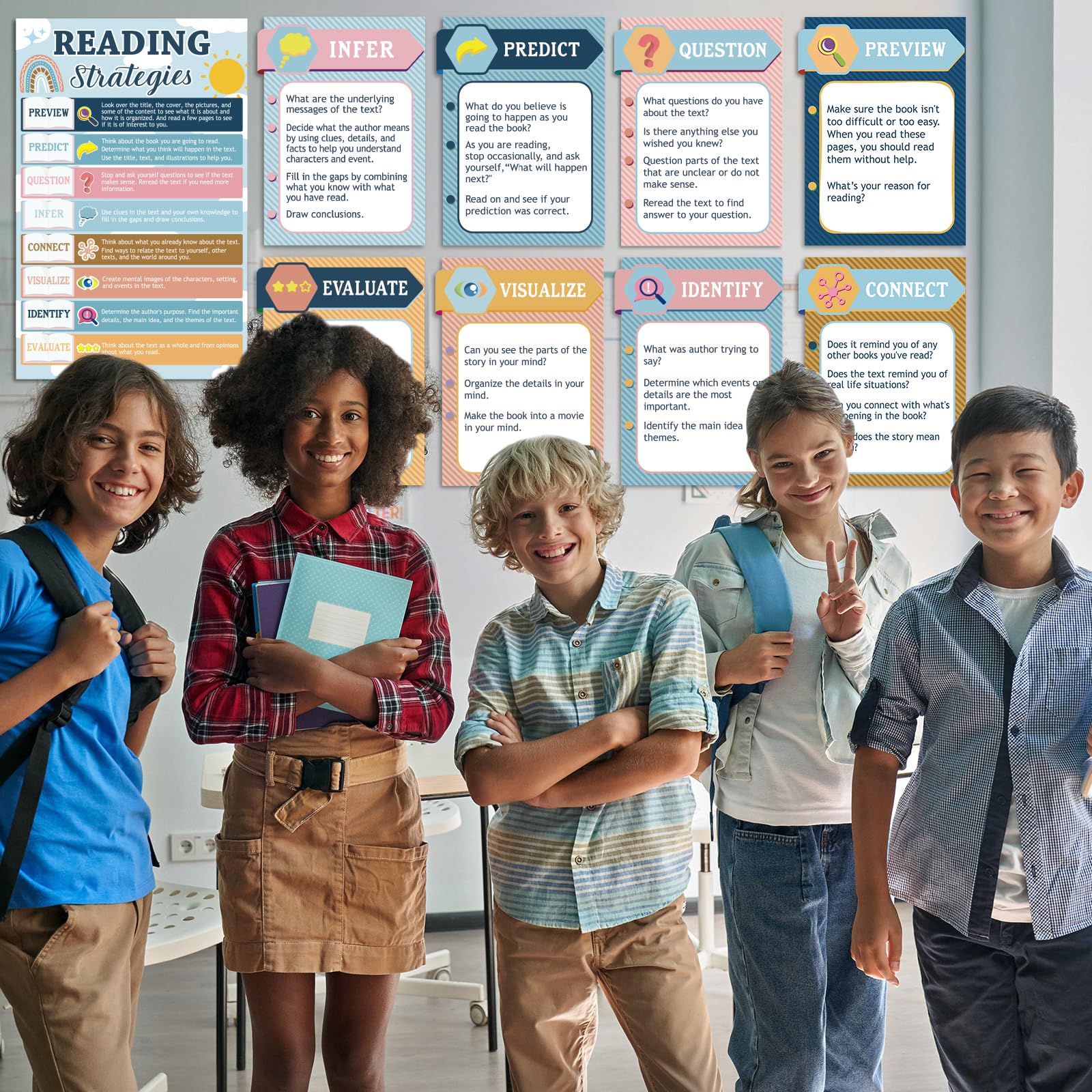 Snapklik.com : 15 Pcs Boho Reading Posters For Classroom Decor Rainbow ...