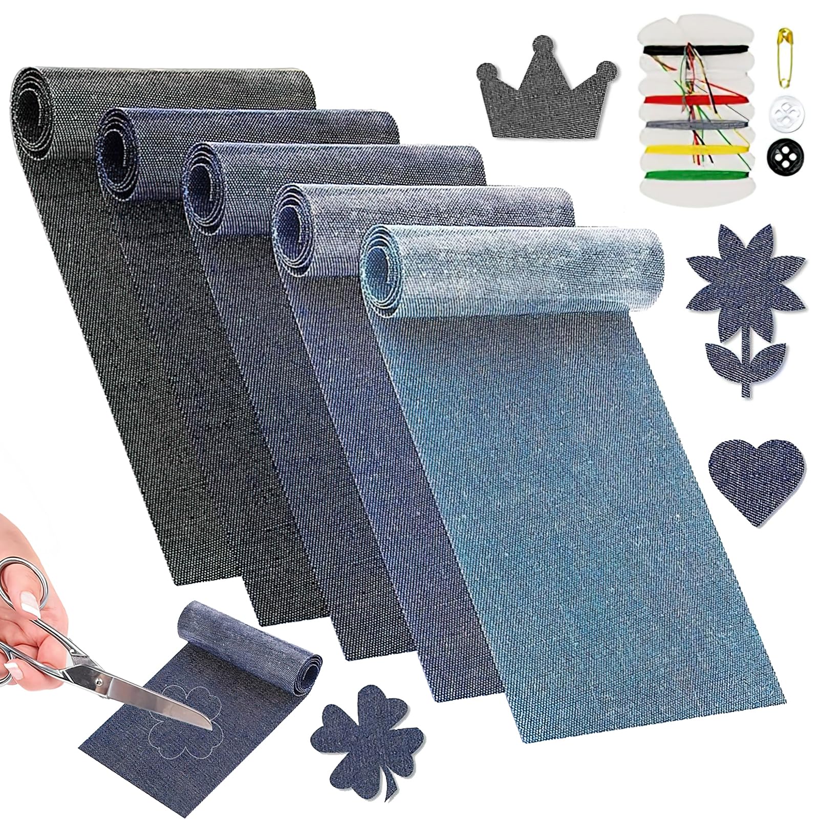 Iron on Jean Patches, 5 Rolls Fabric Jean Repair Patch, Denim Iron-on ...