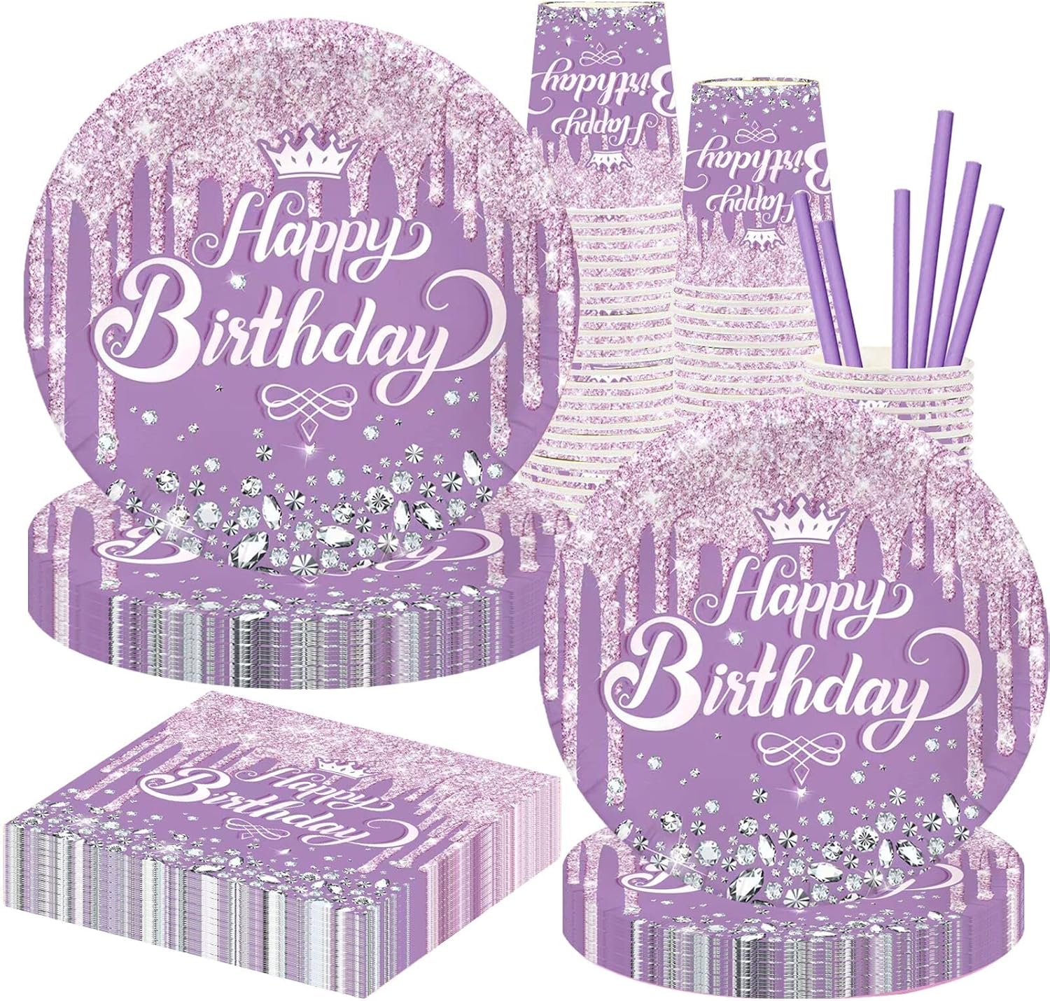 Amazon.com: DISRUB Purple Birthday Party Supplies, Complete Pack Purple ...