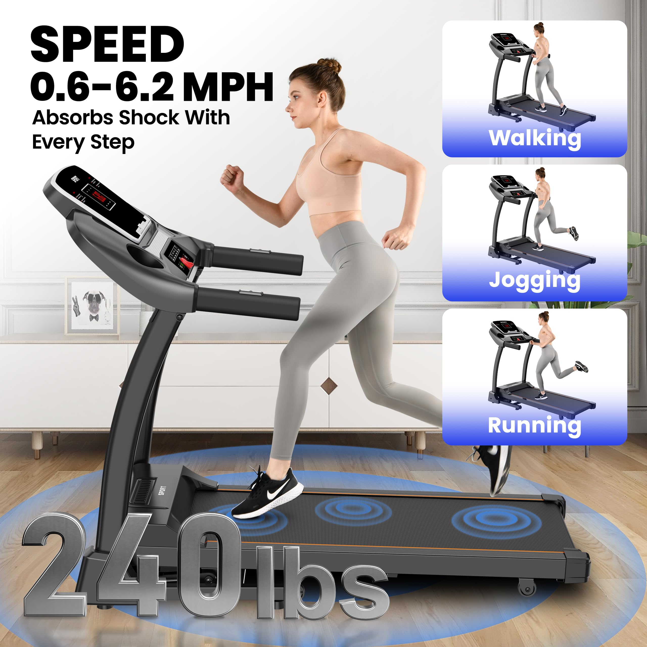 Auto Incline Treadmil, Folding Treadmill with Auto Incline 0-15% ...