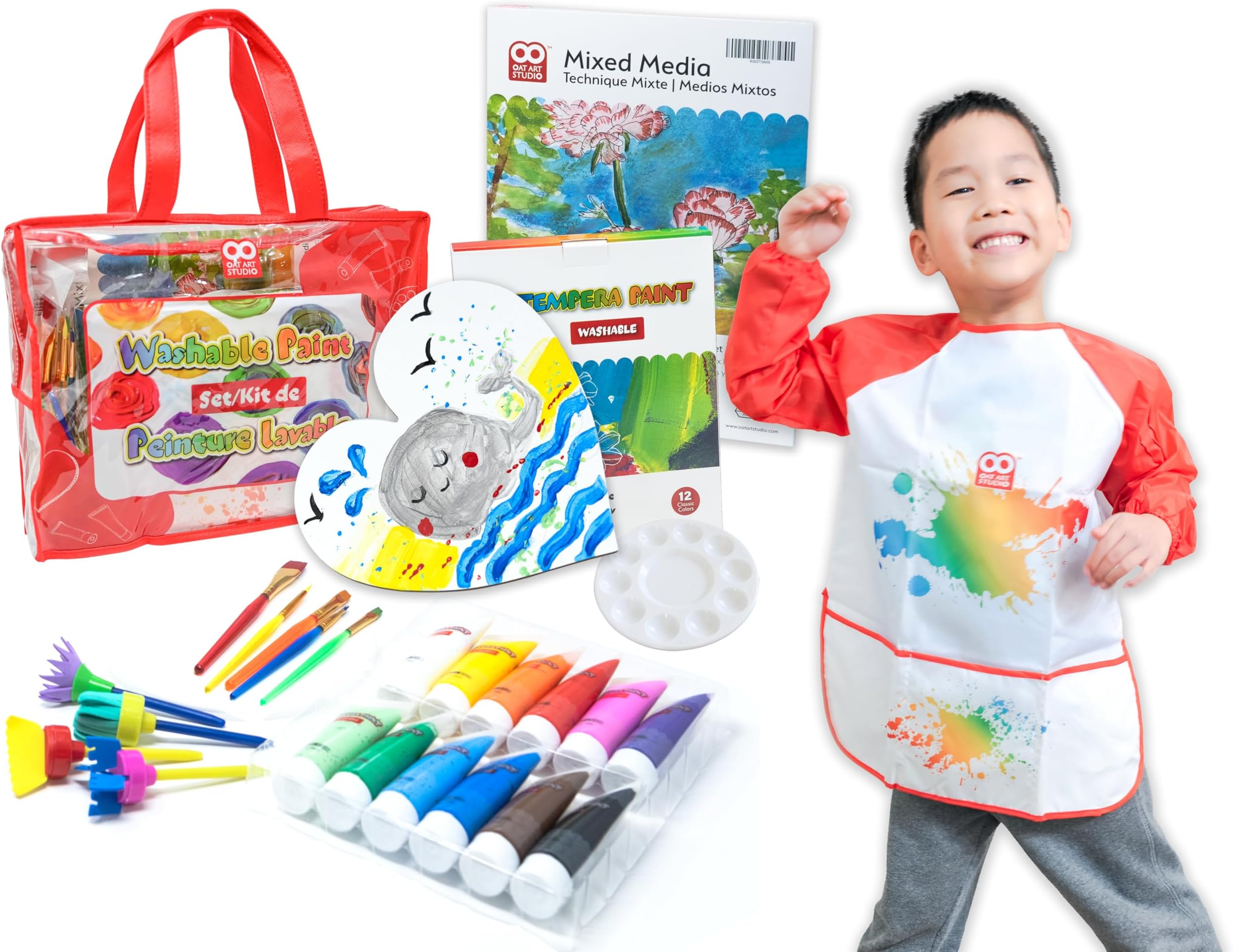 OAT ART STUDIO 25 Pieces Kids Washable Paint Set with 12 Non-Toxic ...