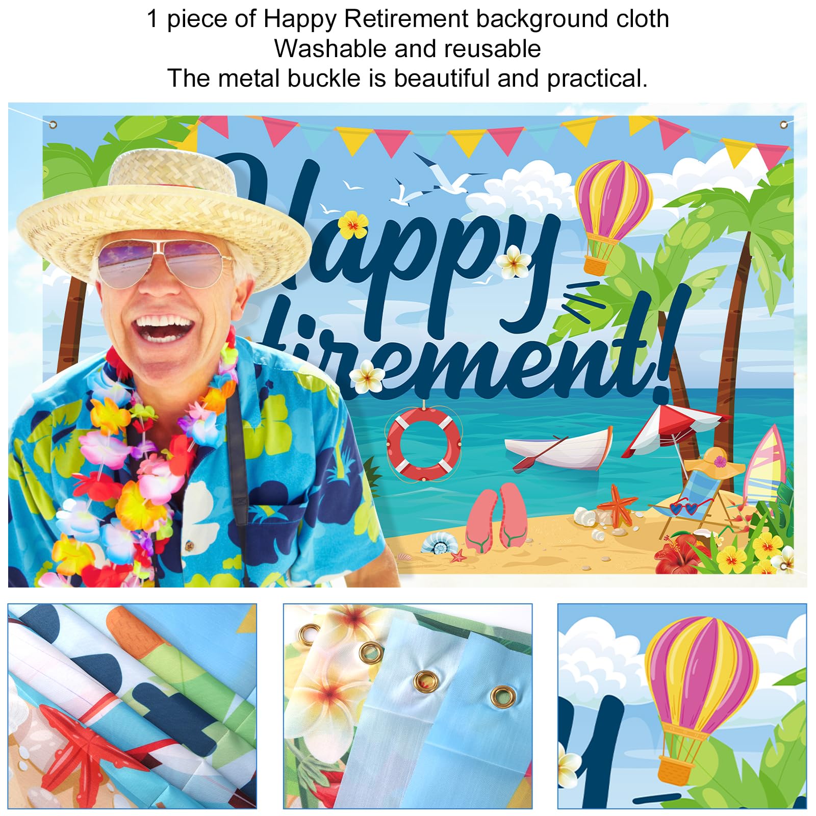 Summer Hawaii Beach Happy Retirement Banner, Hawaiian Retirement Party ...
