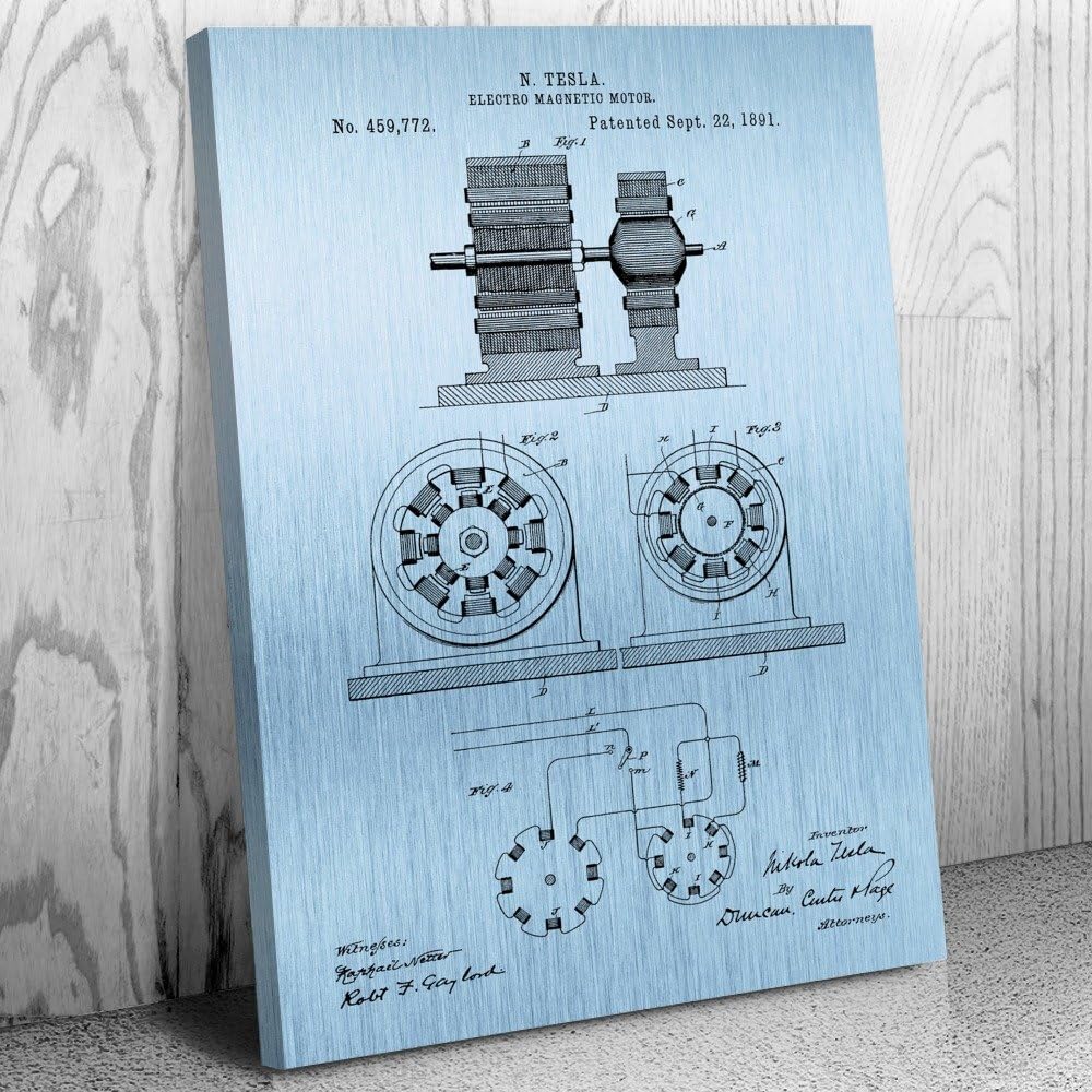 Amazon.com: Patent Earth Nikola Tesla Magnetic Motor Canvas Print ...