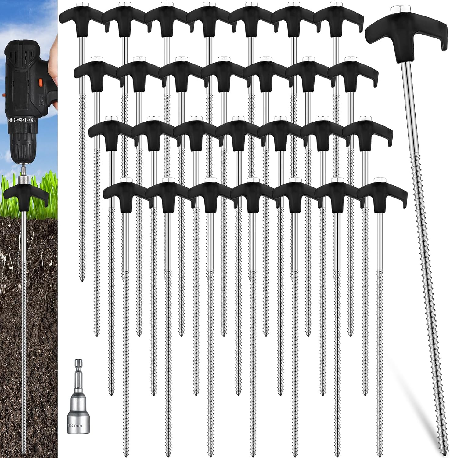 Amazon.com : Hicarer 20 Pcs 12 Inch Tent Stakes Screw in Camping Stakes ...