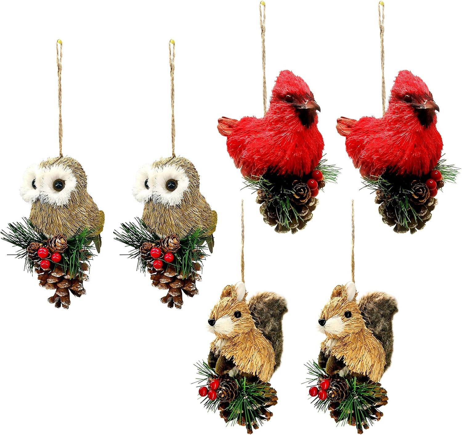 Amazon.com: Nature Vibe Squirrel Owl Cardinal Ornament, 6 Pack Natural ...