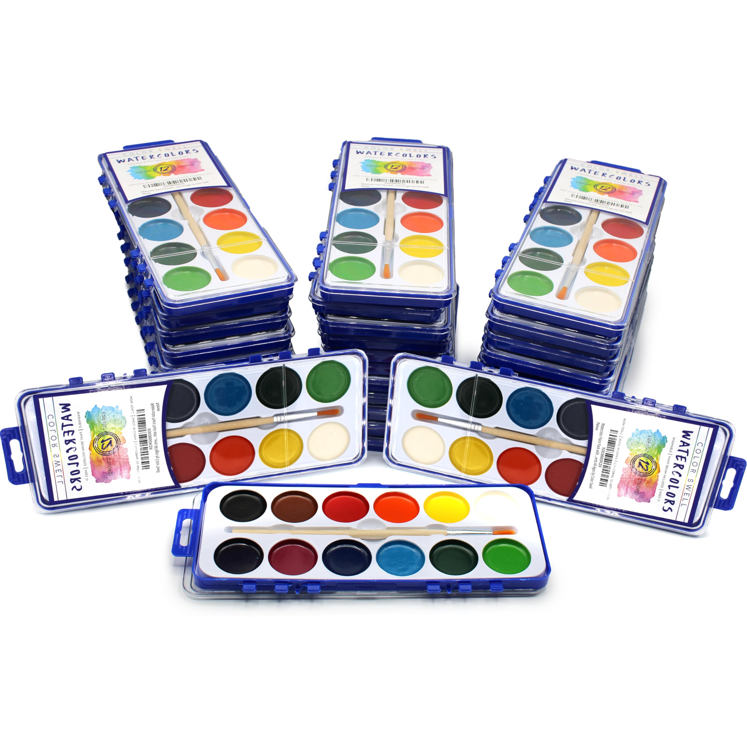 36 Set Bulk Watercolor Paint Pack with Wood Brushes 12 Washable Colors ...