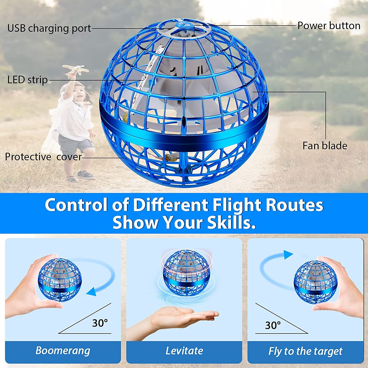 Flying Ball Toy Hover Ball Flying Orb Boomerang Spinner Hand Controlled ...