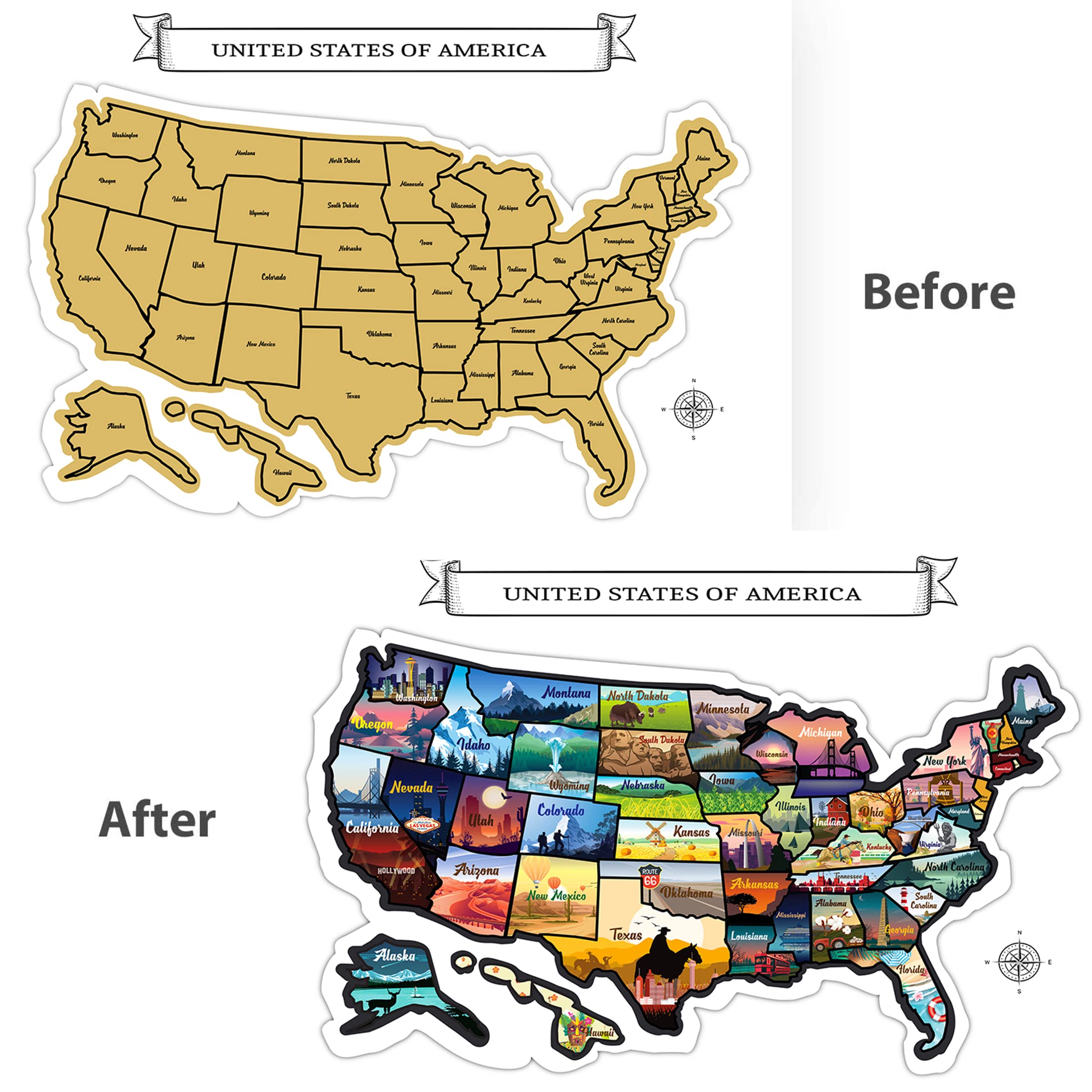 Snapklik.com : Large 23x16 Scratch-Off USA Map - Hand-Drawn Travel Design